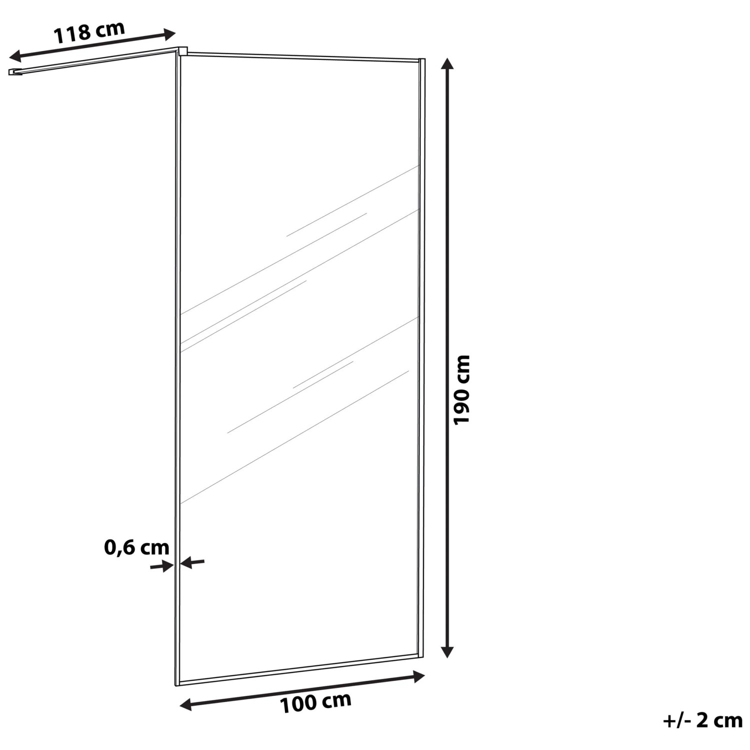 Beliani Duschwand Waspam II Glas Transparent-Schwarz 190 x 100 cm