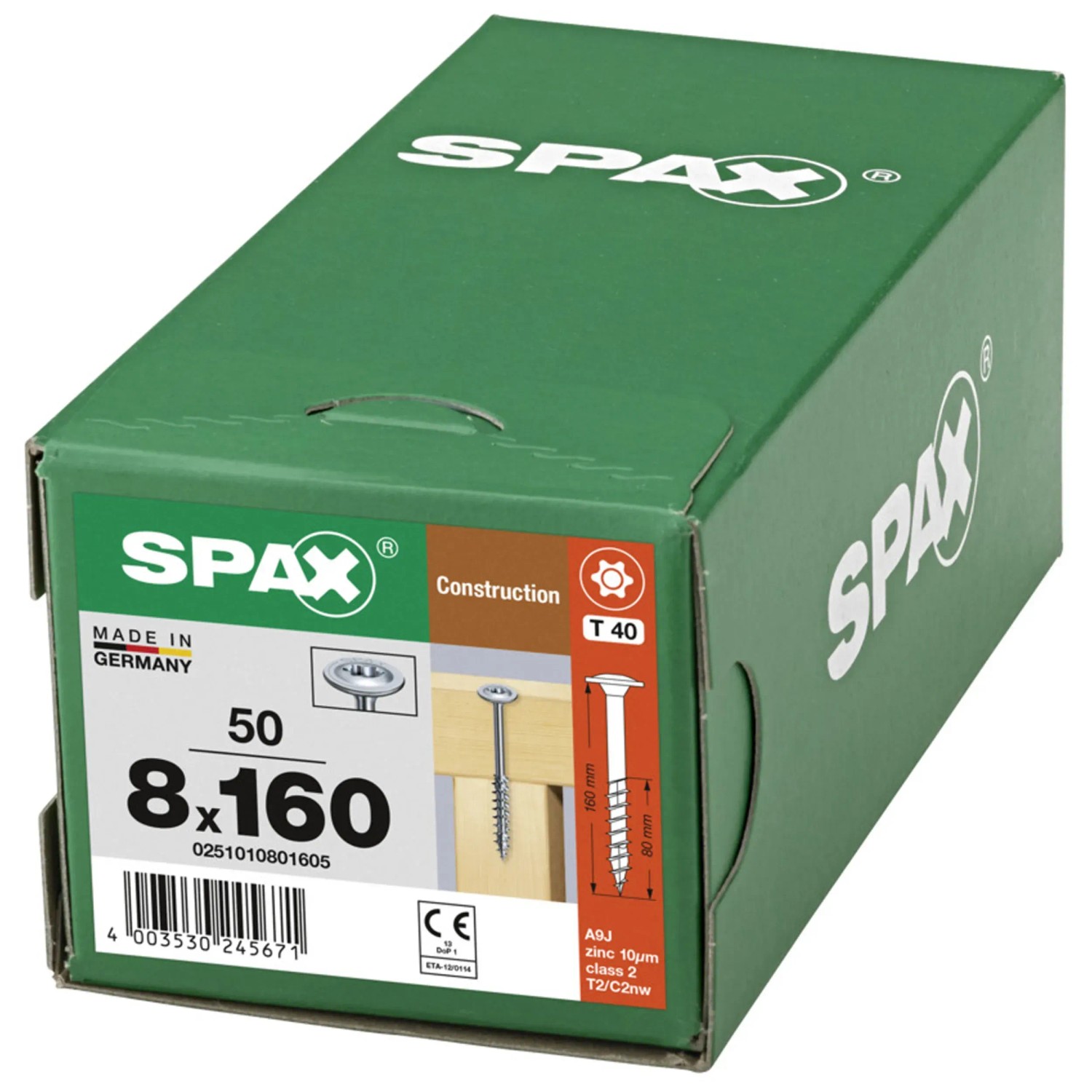 Spax Vis à embase TRX Wirox Hi.Force Filetage partiel 8 x 160 mm / 50 pcs