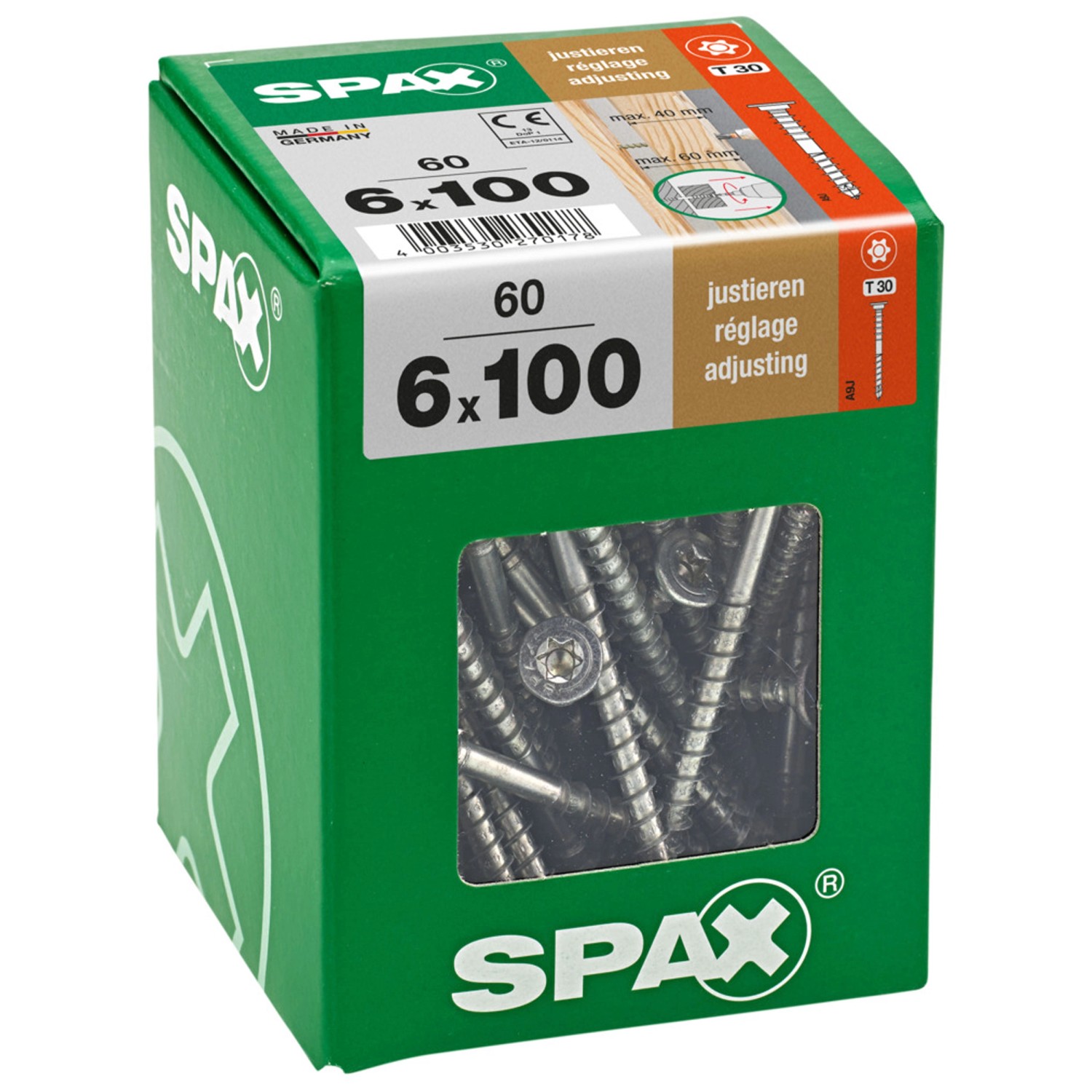 Spax Vis de réglage TRX Wirox tête plate rainure 6 x 100 mm / 60 pcs