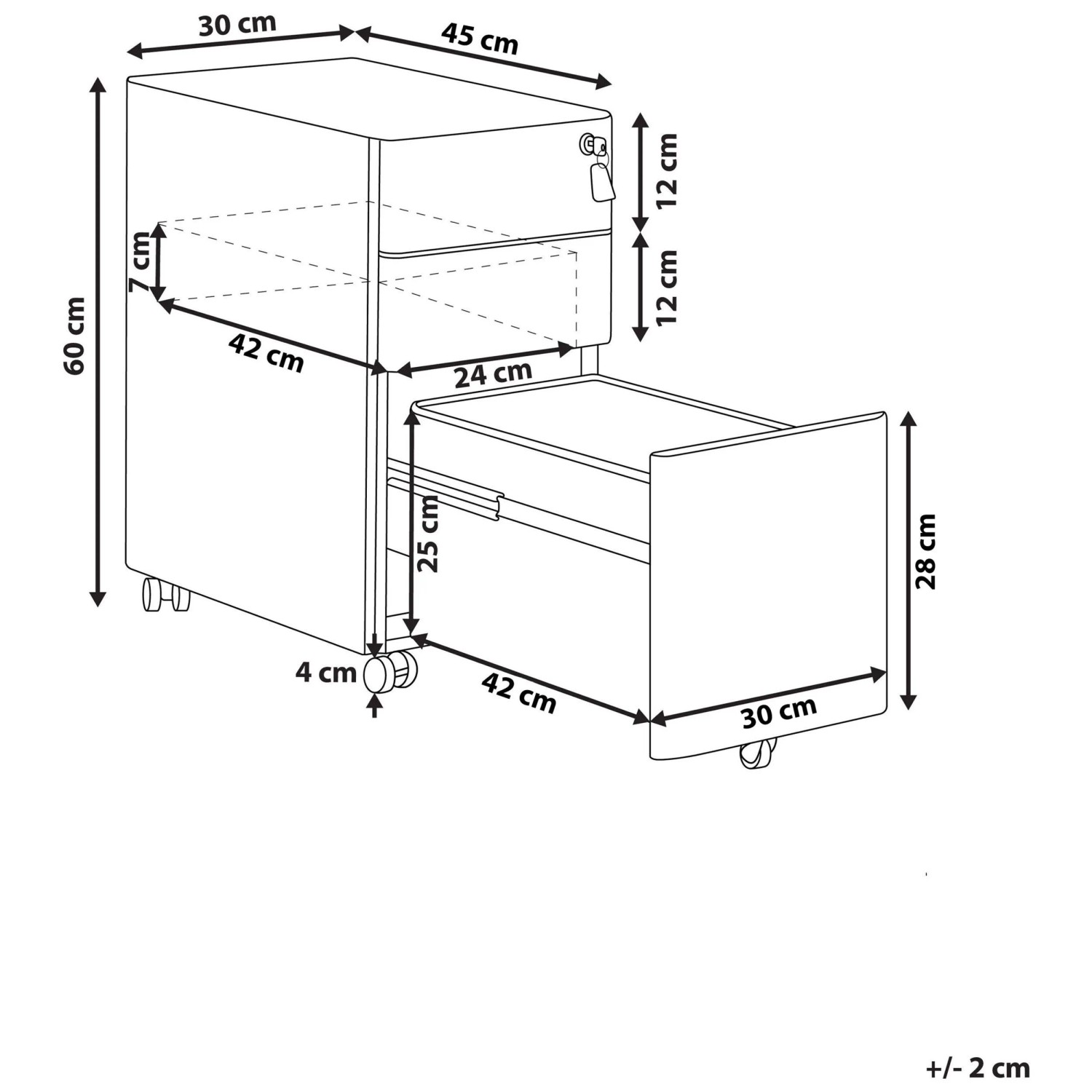Beliani Büroschrank Bolsena mit Rollen Grau 60 x 30 x 45 cm