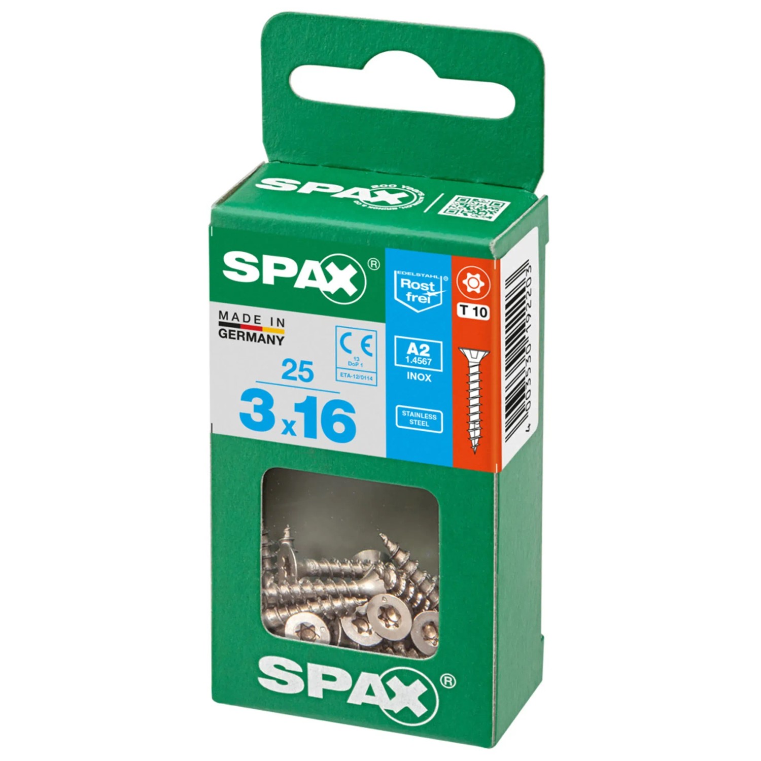 Spax Vis en acier inoxydable TRX A2 Filetage intégral 3 x 16 mm / 25 pcs