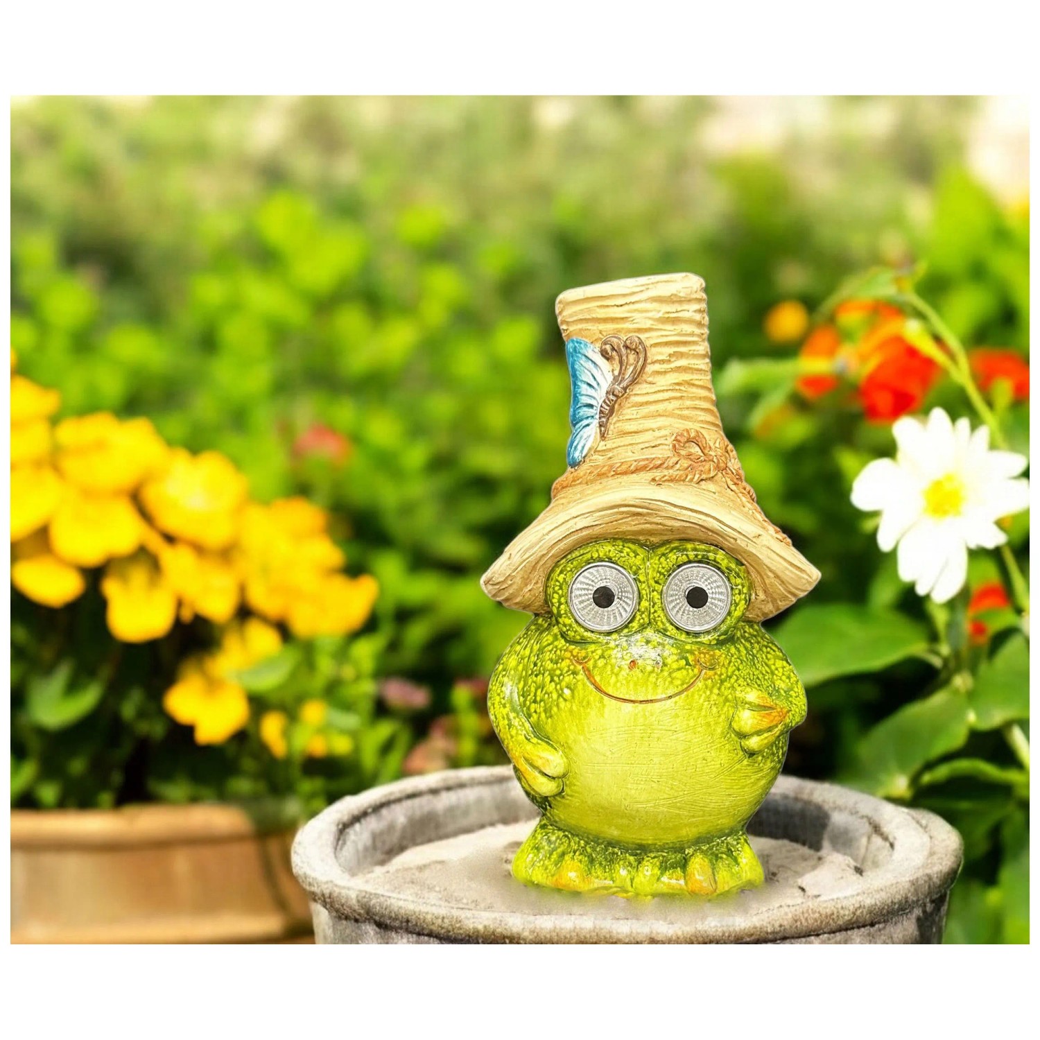 LED-Solar-Figur Frosch Grün mit Schmetterling Blau Höhe 23 cm