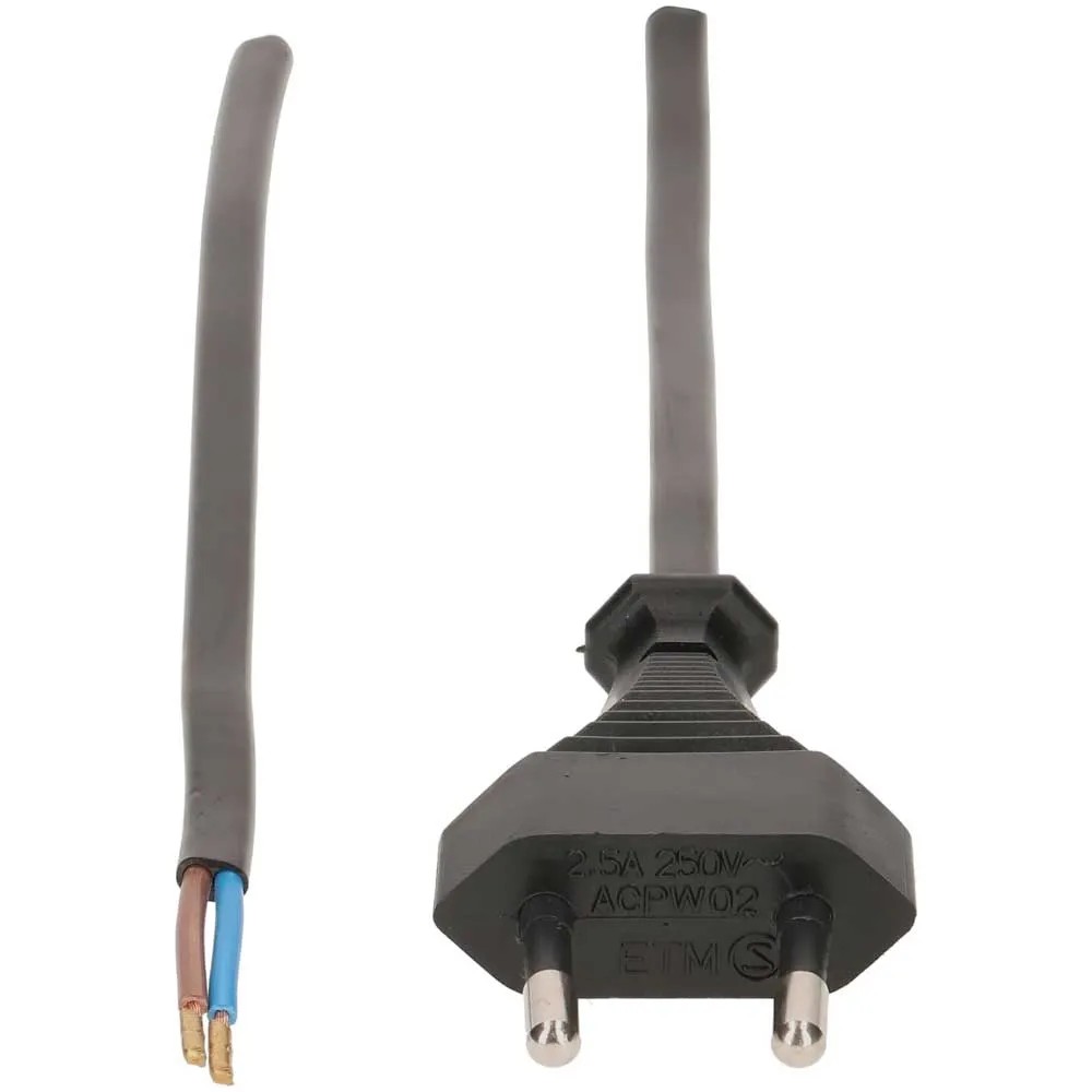 Max Hauri TDLF-Netzkabel H03VVH2-F2X0.75 / T26 Schwarz 2 x 0,75 mm² / 3 ...