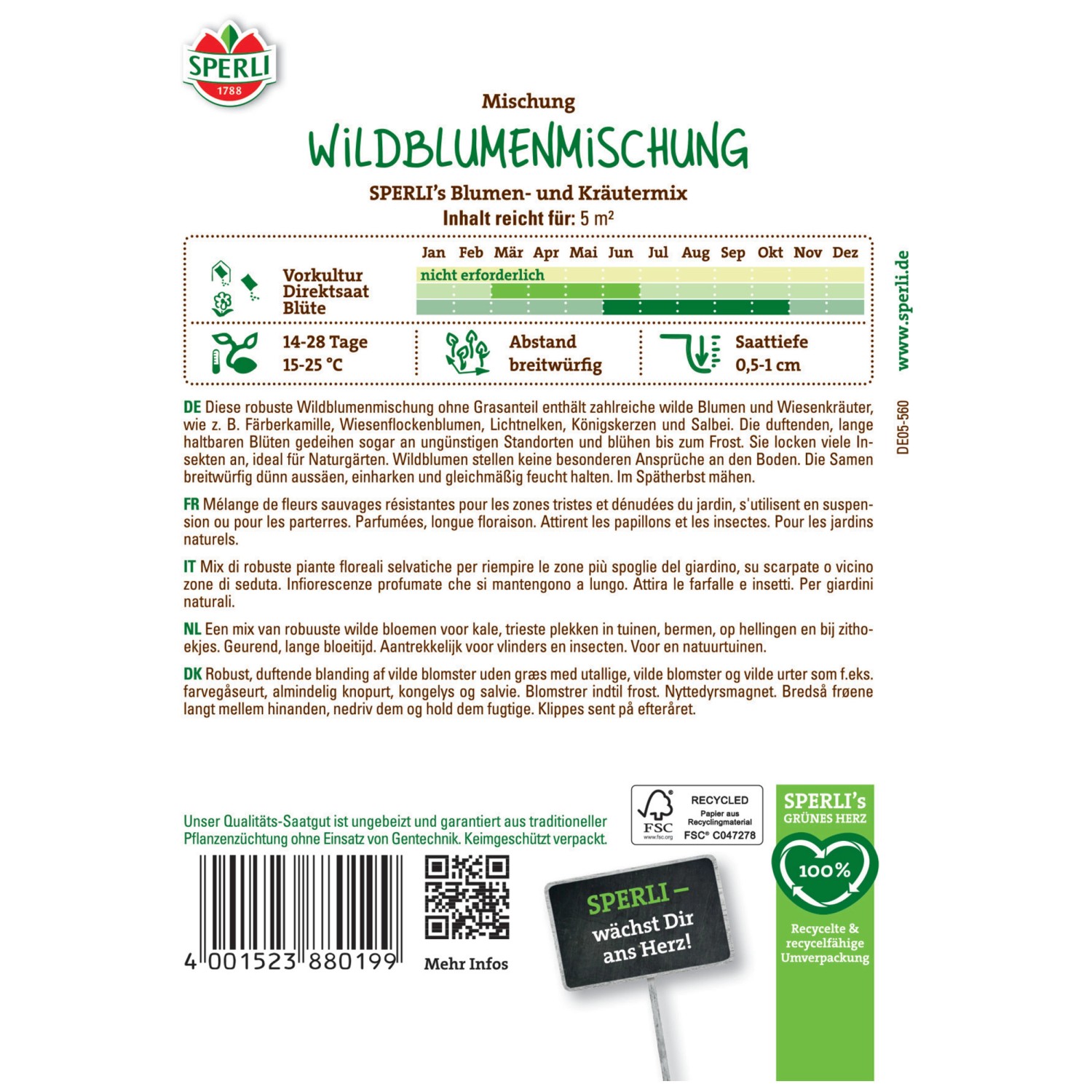 Sperli Saatgut Wildblumenmischung Sperli's Blumen- und Kräutermix 5 m² ...