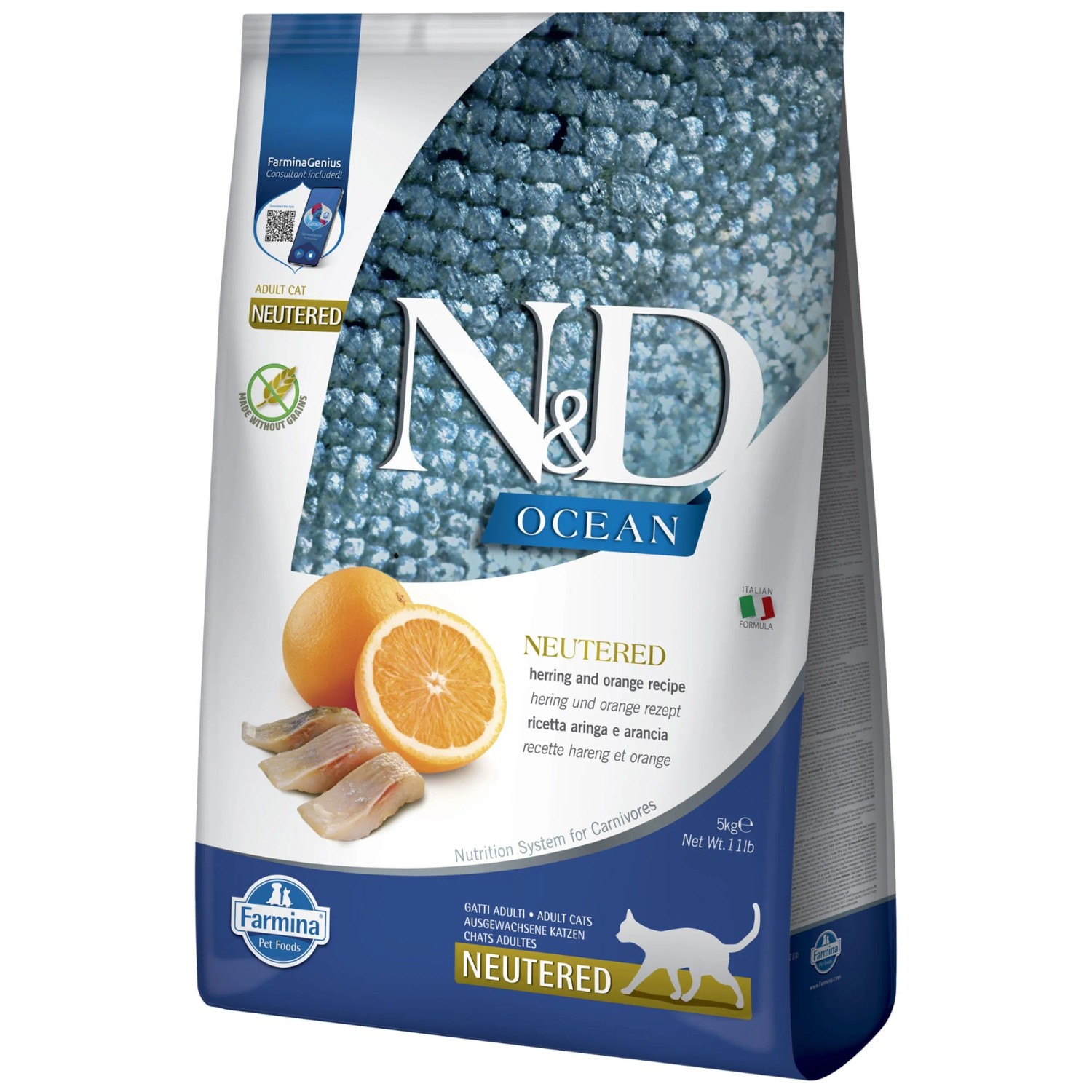 N&D Alimentation sèche pour chats Ocean Hareng et Orange Neutered 5 kg