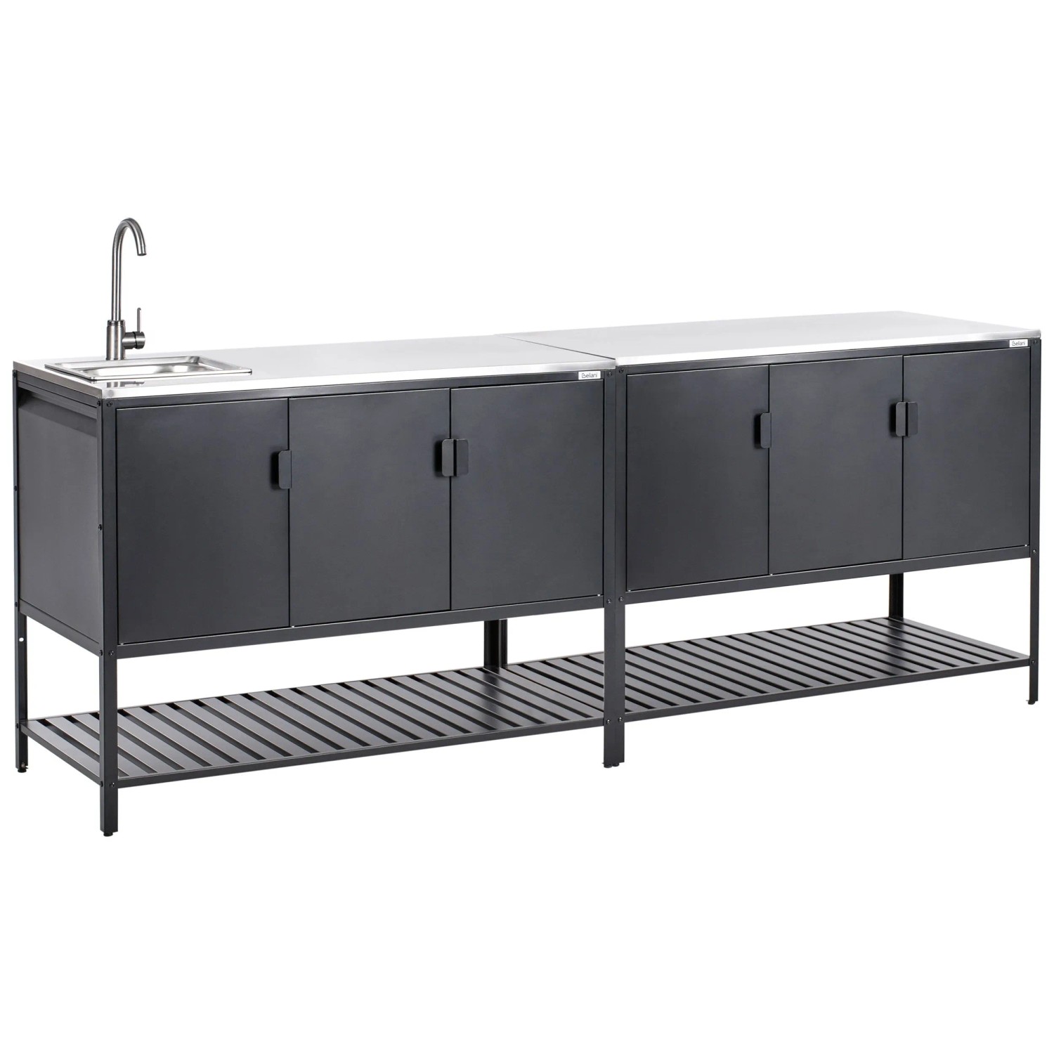 Beliani Cuisine de jardin Maenza avec évier acier noir 127 x 240 x 60 ...