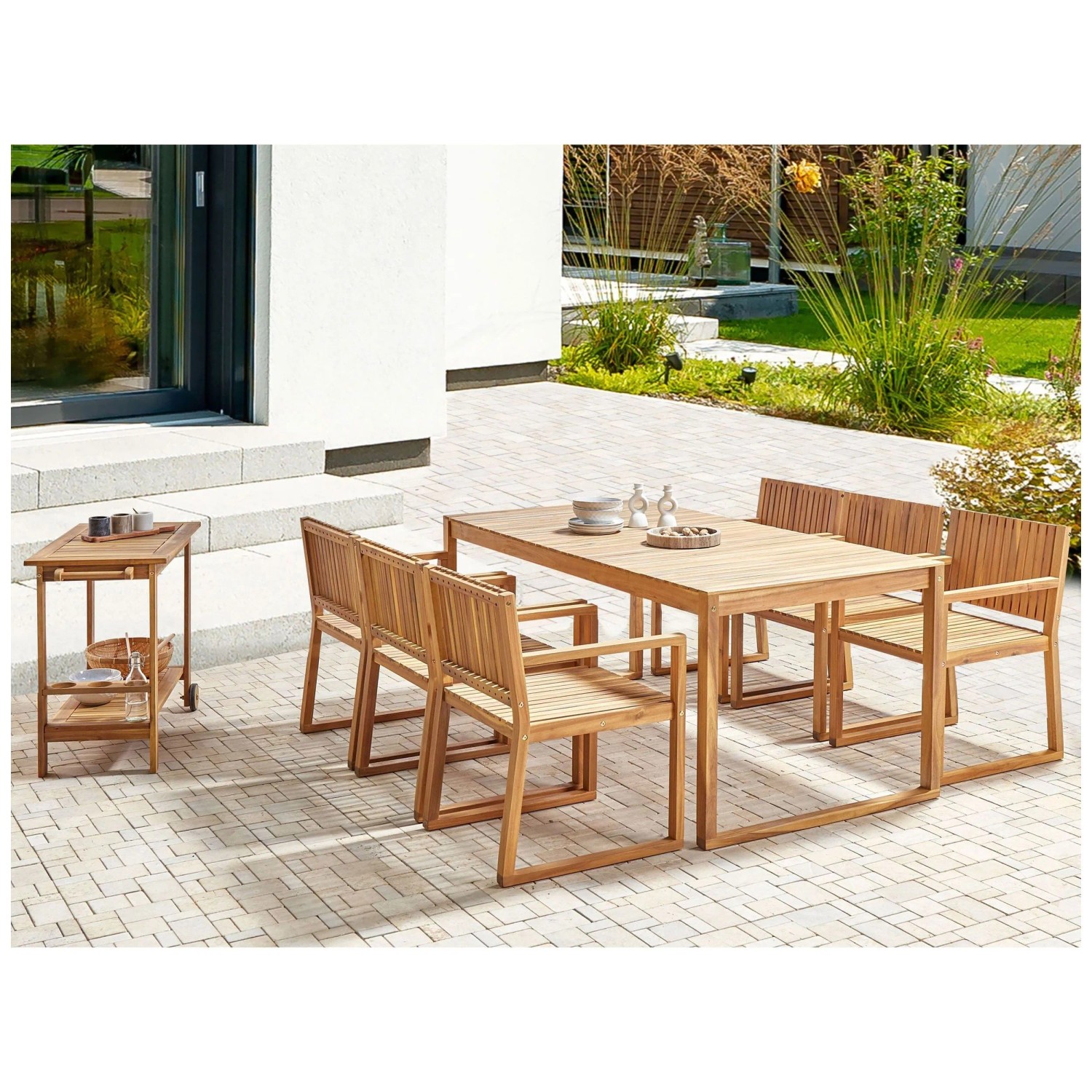Beliani Set mobili giardino Sassari II 6 posti acacia carrello servizio ...
