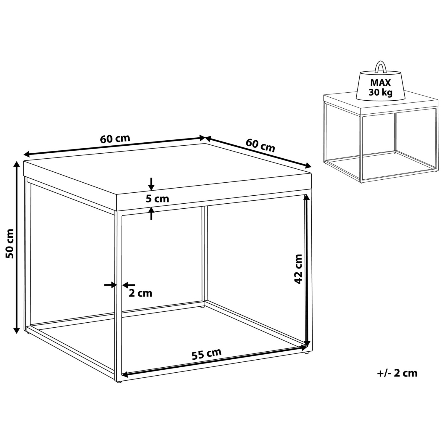 Beliani Beistelltisch Delano MDF Dunkelbraun (HxBxT) 50 x 60 x 60 cm ...