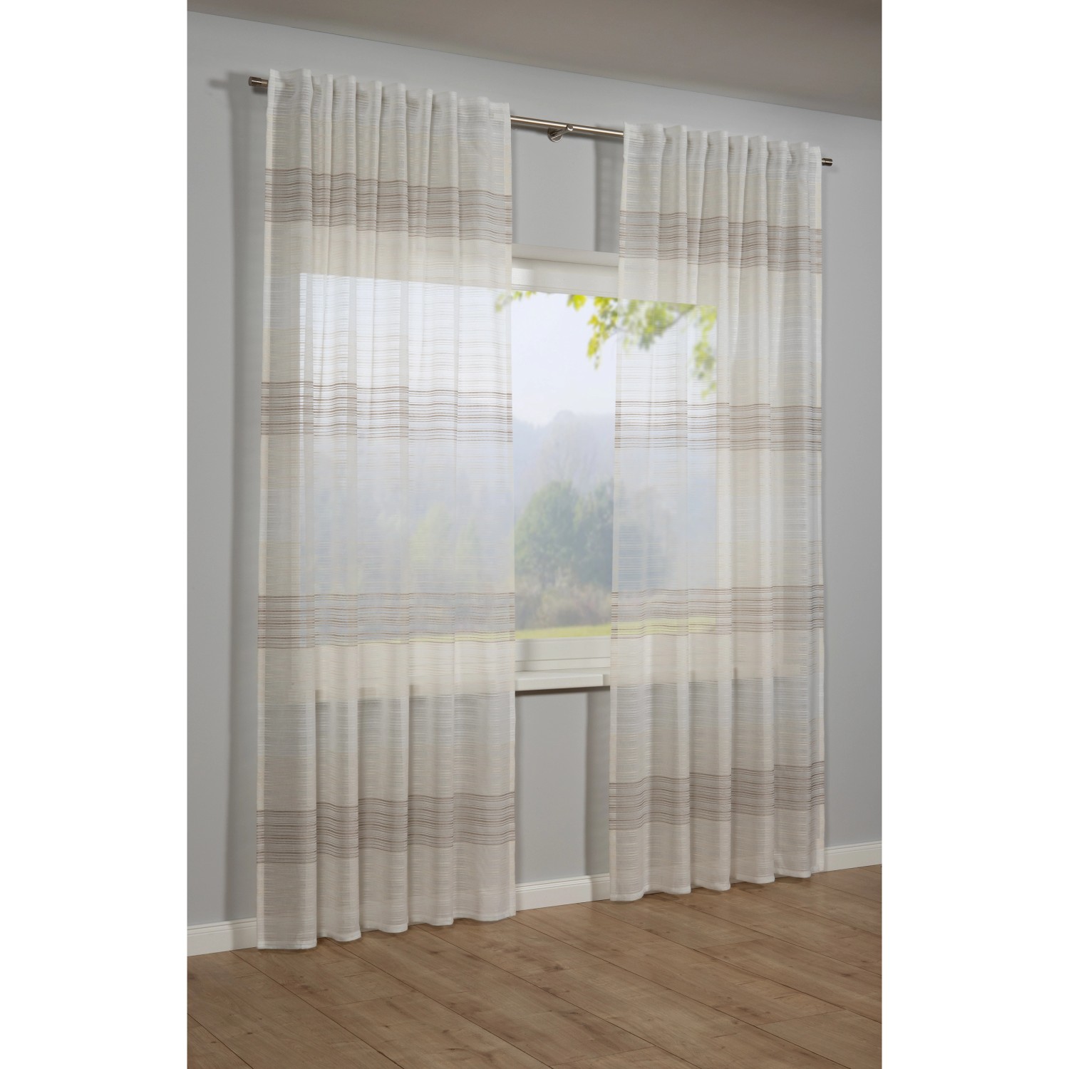 Rideau avec galon fronceur à rayures Beige (Hxl) 140 x 245 cm