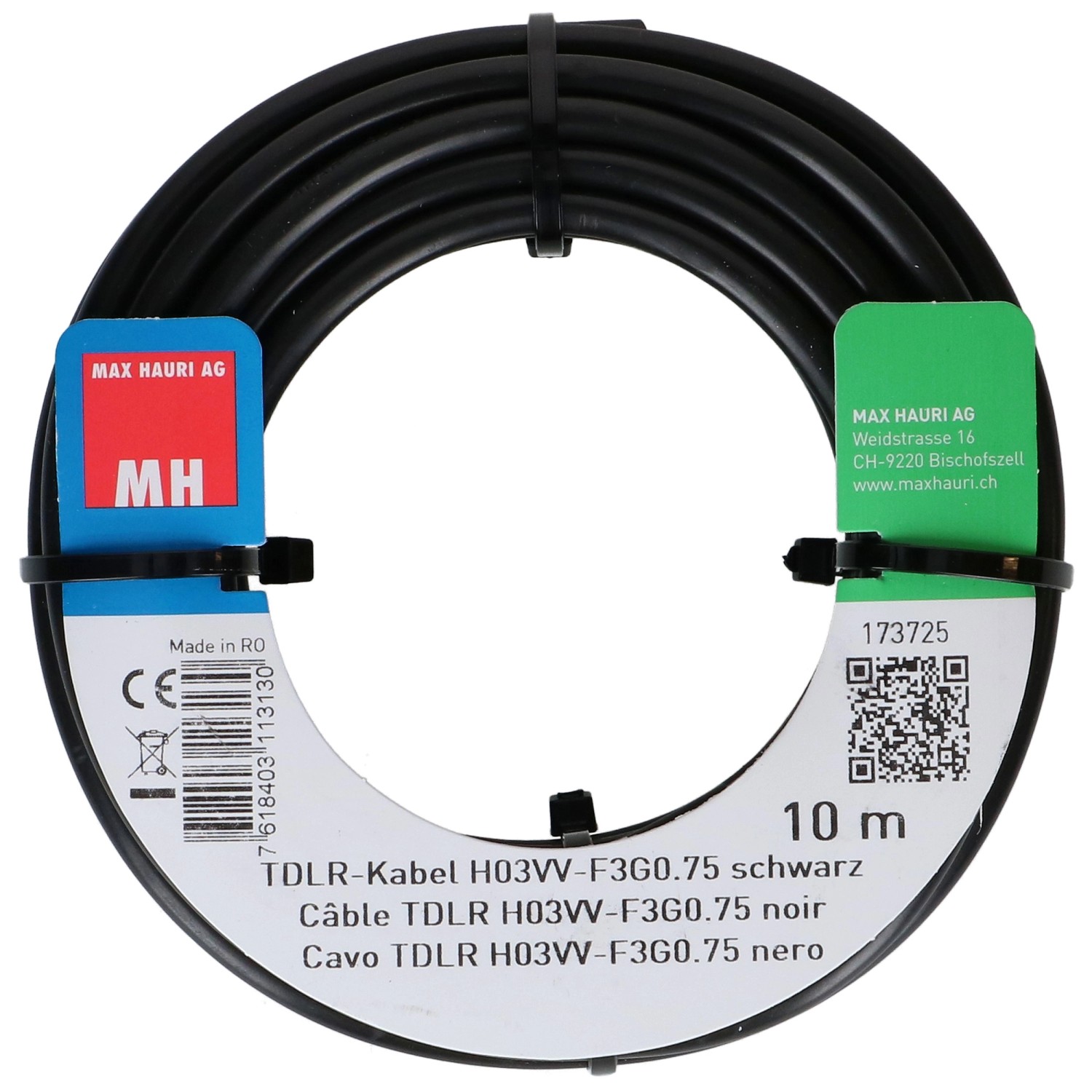 TDLR-Kabel H03VV-F Schwarz 3 x 0,75 mm² Länge 10 m kaufen bei OBI