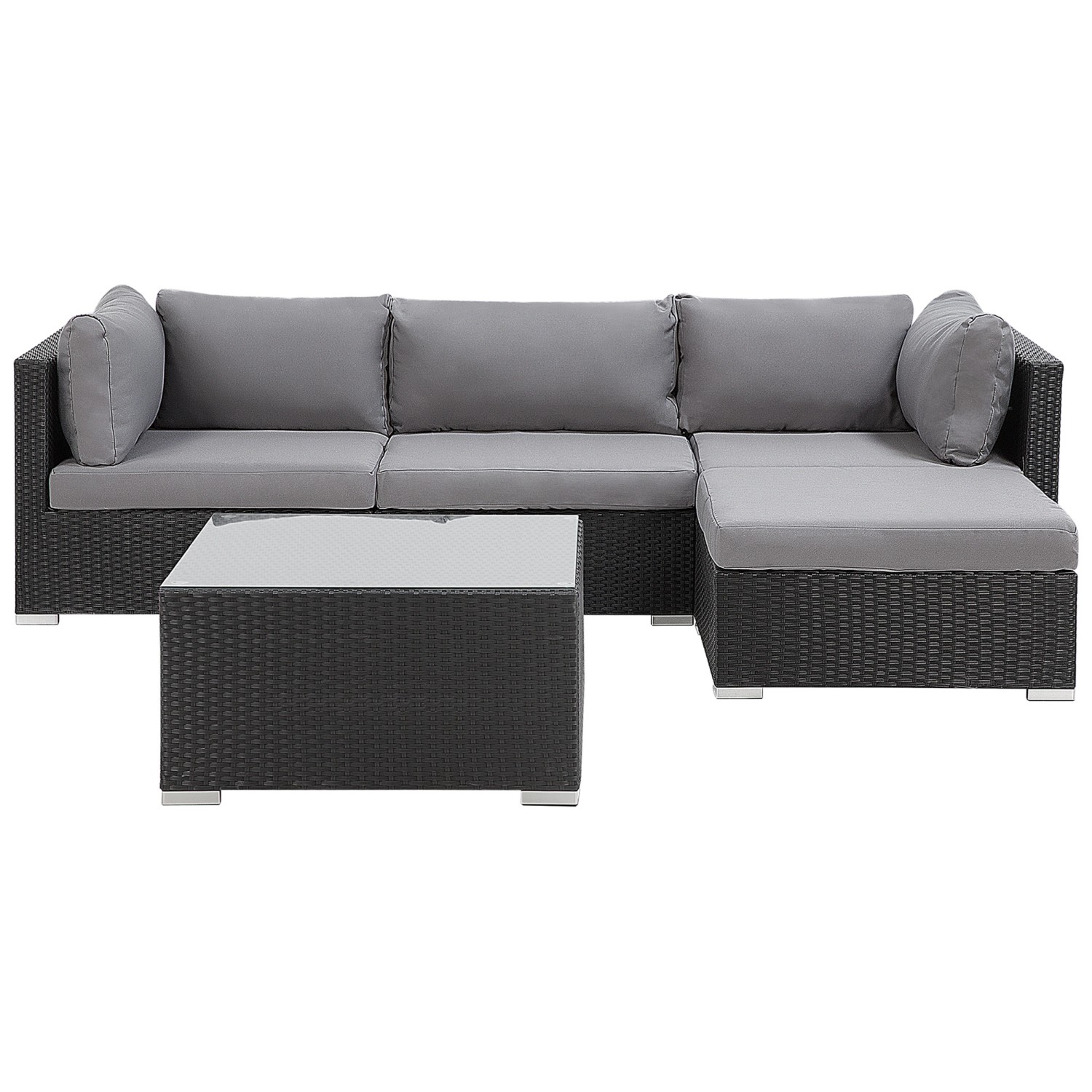 Beliani Lounge-Set Sano II 4-Sitzer Linksseitig Modular Rattan Schwarz ...