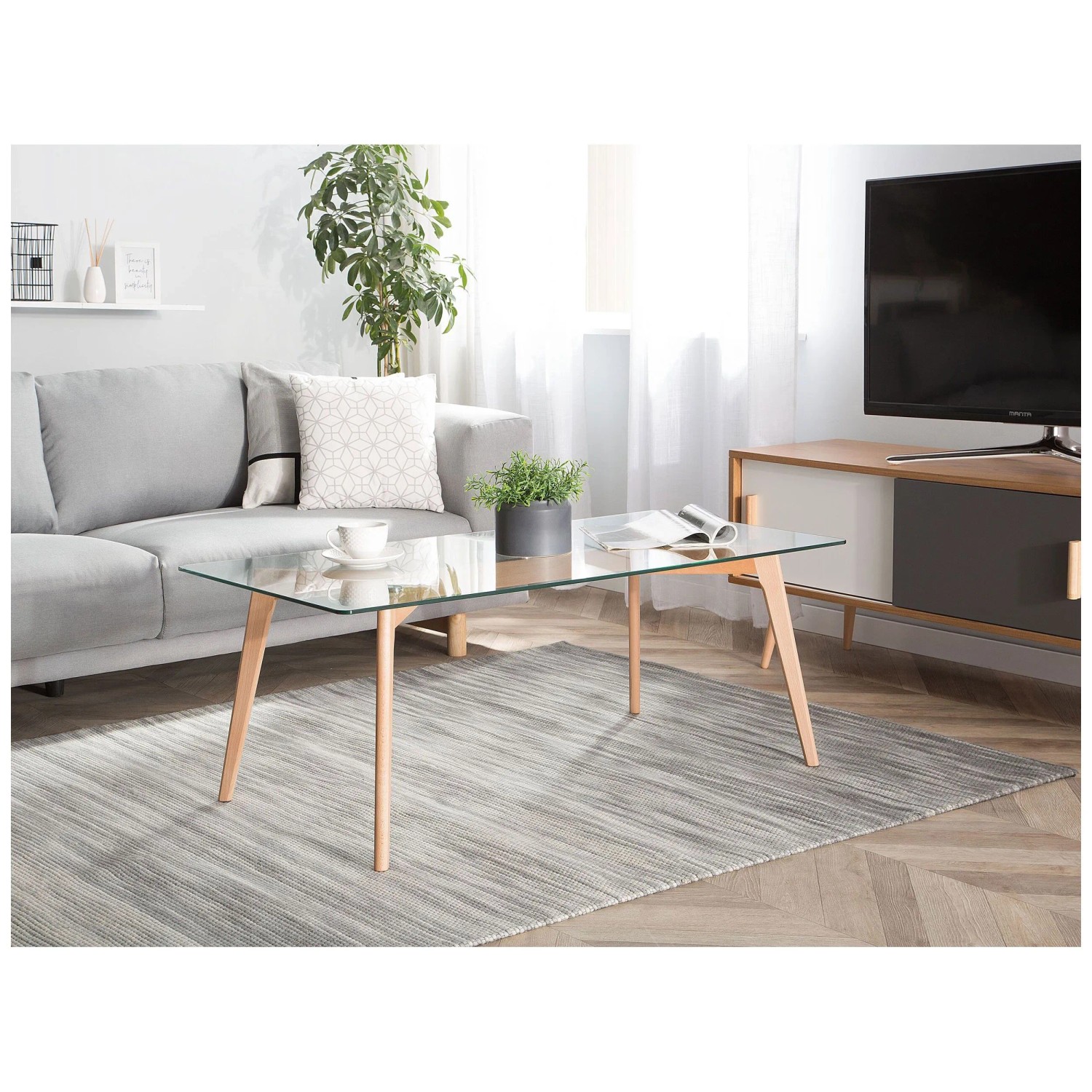 Beliani Table basse Hudson en verre transparent 46 x 120 x 60 cm