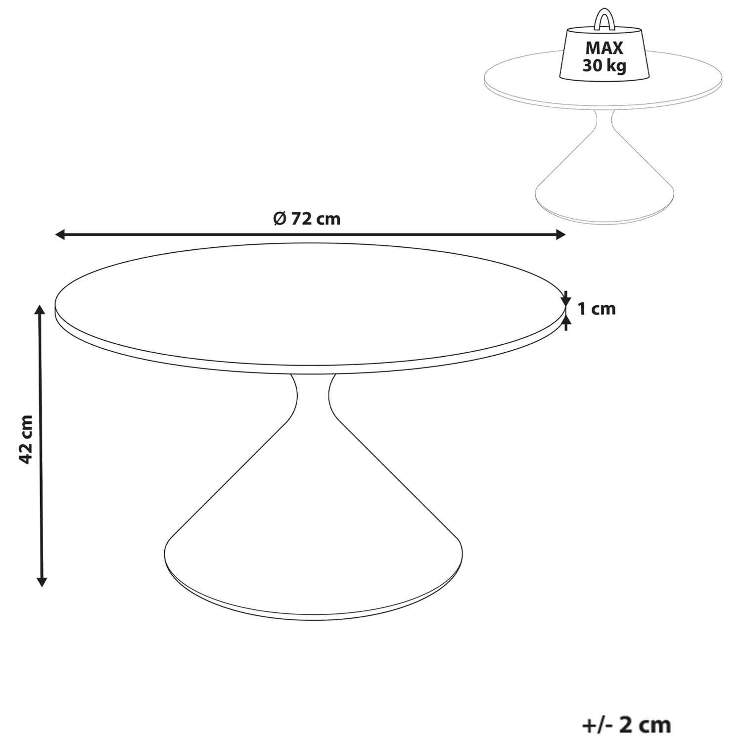 Beliani Couchtisch Haiwee Keramik Schwarz Weiss Ø 72 cm / Höhe 42 cm