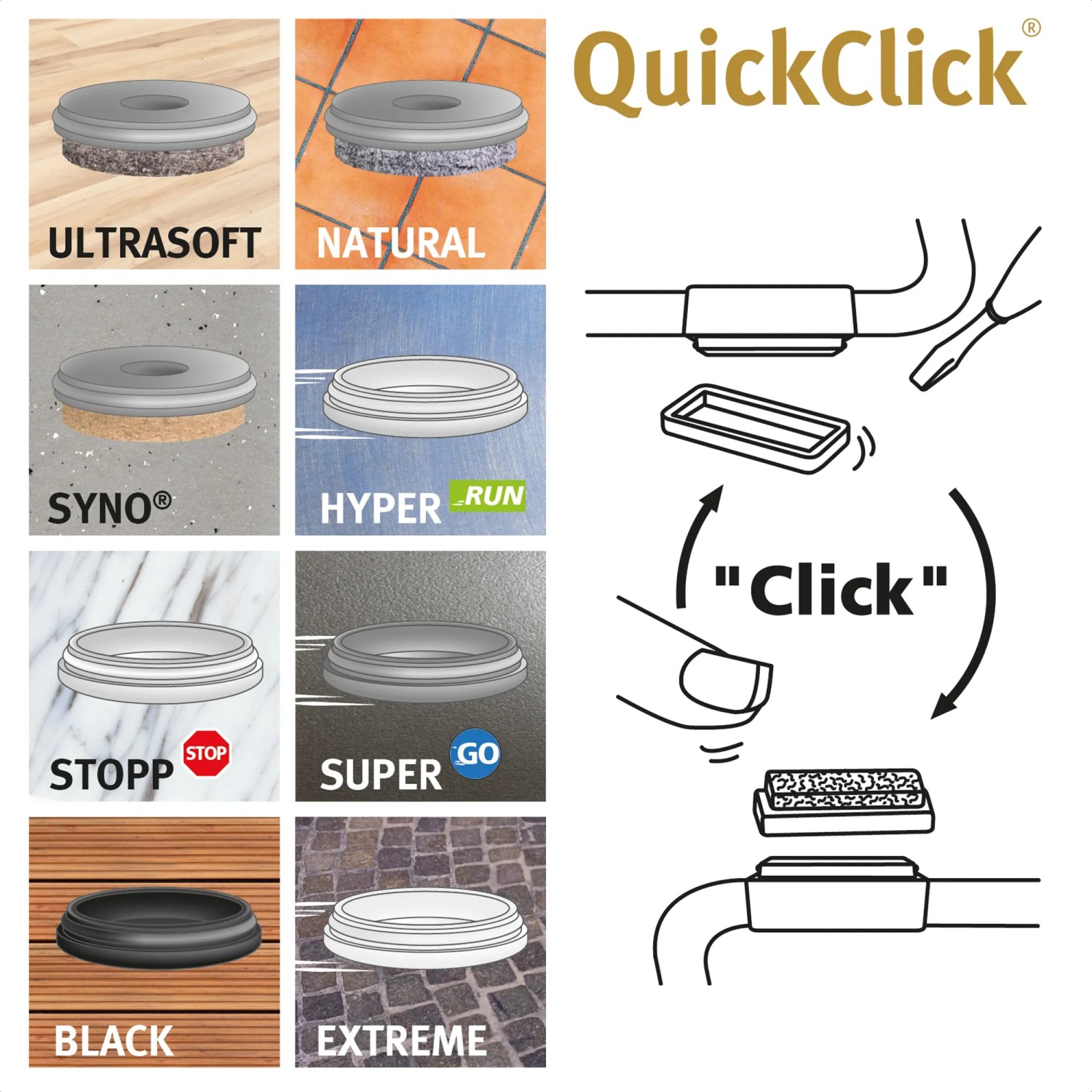 Wagner Gleiter-Set QuickClick String EH7701 für Rohr Ø 12 mm Braun 4 ...