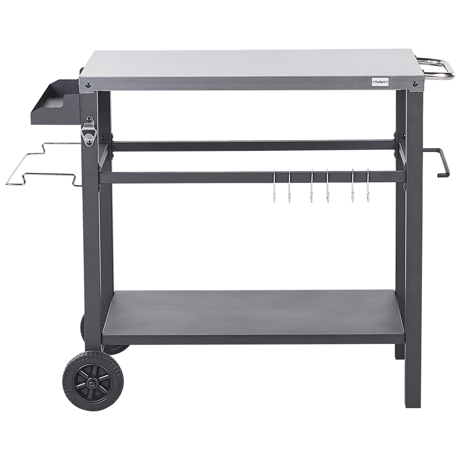 Beliani Outdoor-Servierwagen Spiazzi Stahl Silber-Schwarz 83 x 88 x 60 cm