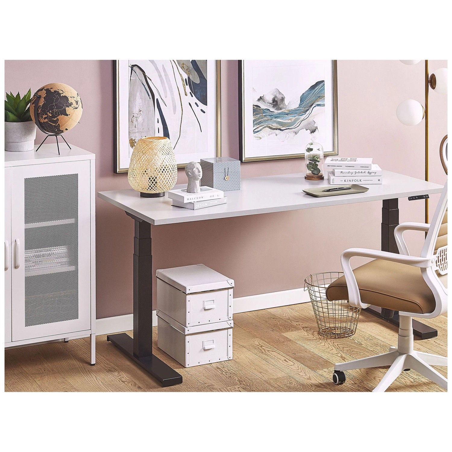 Beliani Bureau Destin II réglable en hauteur gris 63-128 x 130 x 72 cm