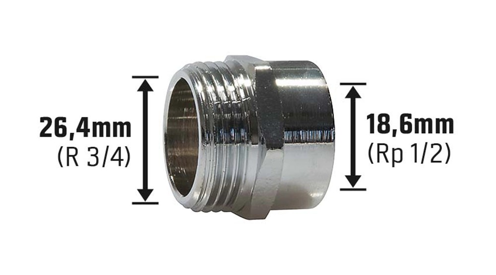 Gewinde-Reduziernippel Messing verchromt 26,4 mm (R 3/4) x 18,6 mm (Rp 1/2) kaufen bei OBI