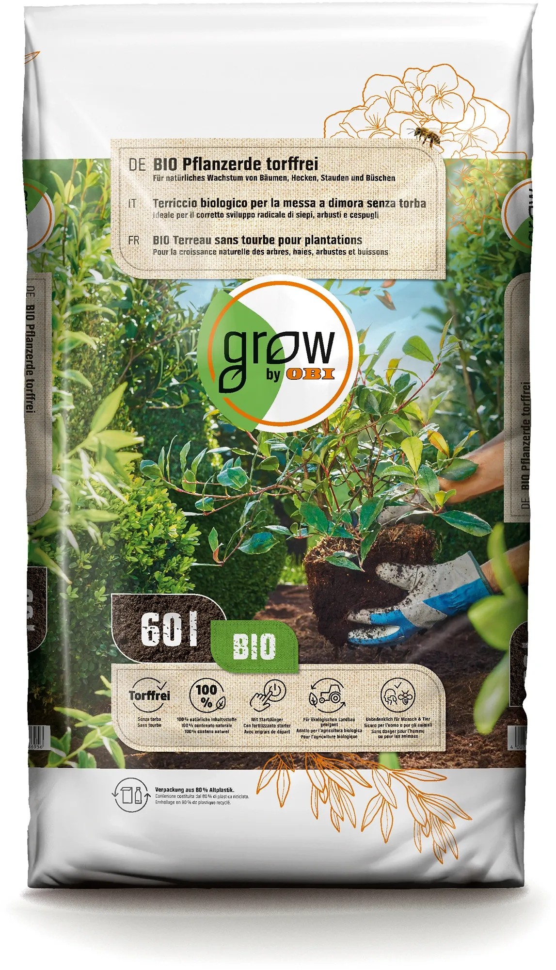 GROW by OBI Terreau pour plantes bio sans tourbe 60 l