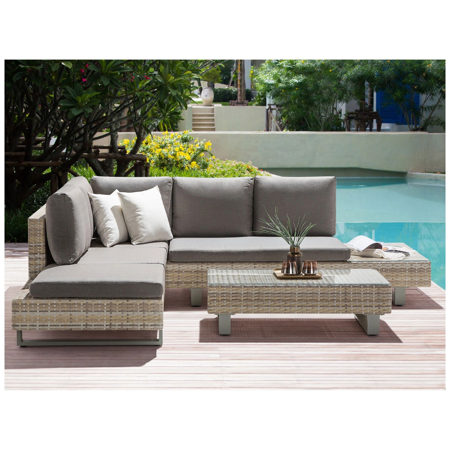 Beliani Lounge-Set Lanciano 5-Sitzer Modular Rattan Hellbraun kaufen ...