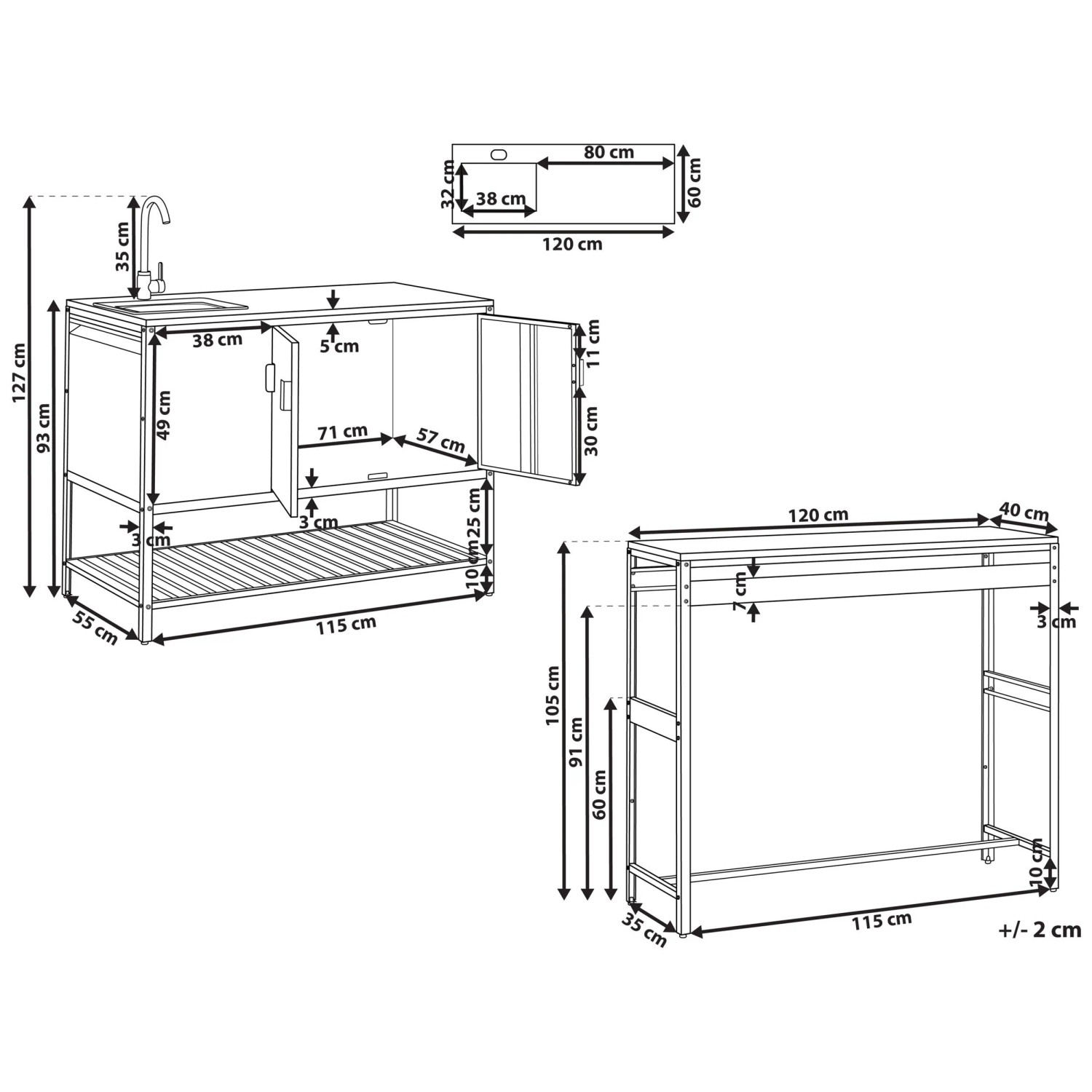 Beliani Cucina da esterno Maenza lavello in acciaio blu 127 x 120 x 60 ...