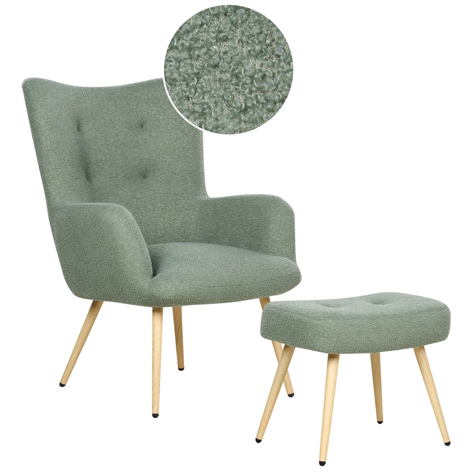 Beliani Ohrensessel Vejle mit Fussstütze Bouclé Grün kaufen bei OBI