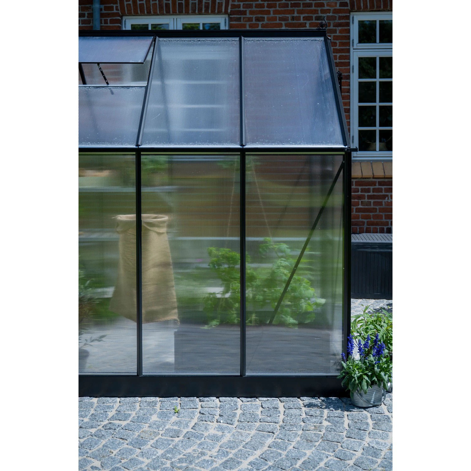 Halls Gewächshaus Icon 6 mit 4 mm Stegdoppelplatten Schwarz 4,9 m² ...