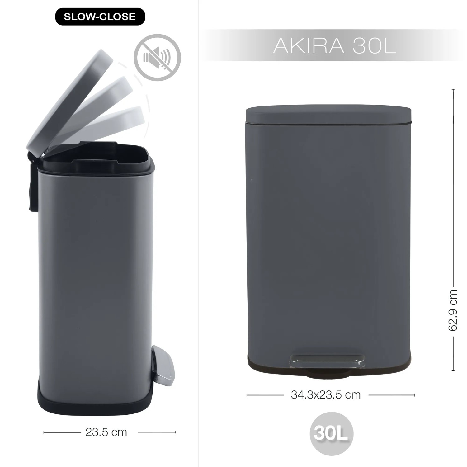 Spirella Poubelle cosmétique Akira acier Gris 30 l (HxlxP) 34,3 x 23,5 ...