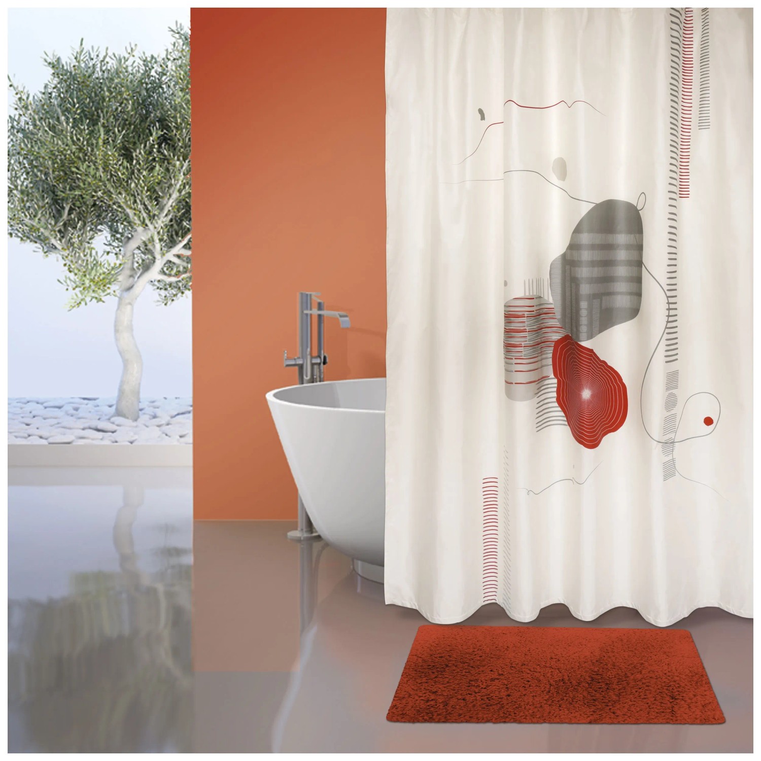 Spirella Textilduschvorhang Teiva Terracotta Ecru 180 x 200 cm