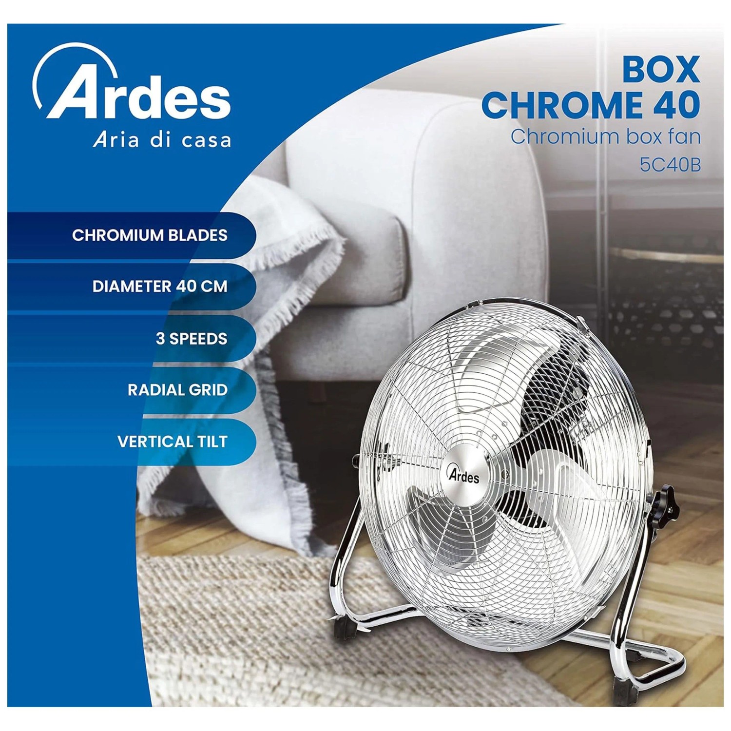 Ardes Ventilatore da pavimento 40 AR5C40B cromato Ø 40 cm