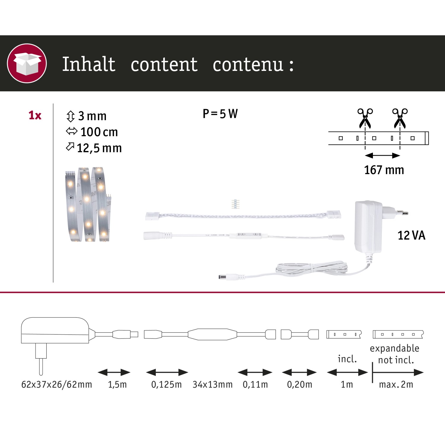Paulmann MaxLED 250 LED-Strip Regal Comfort Basis-Set Weiss Länge 1 m ...