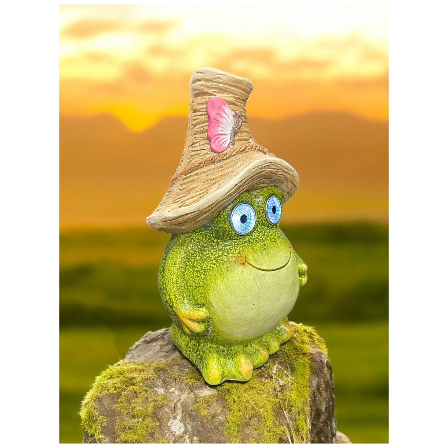 LED-Solar-Figur Frosch Grün mit Schmetterling Rot Höhe 33,5 cm