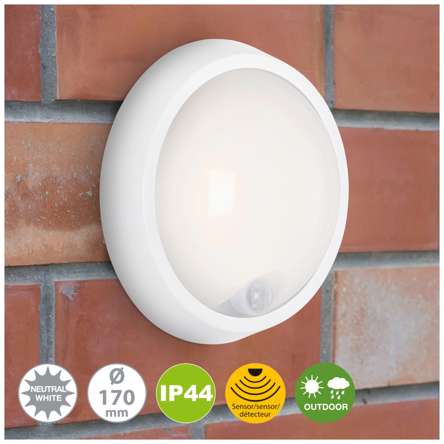 LED-Aussen-Wandleuchte mit Bewegungssensor IP44 Weiss 12 W / 1'250 lm ...