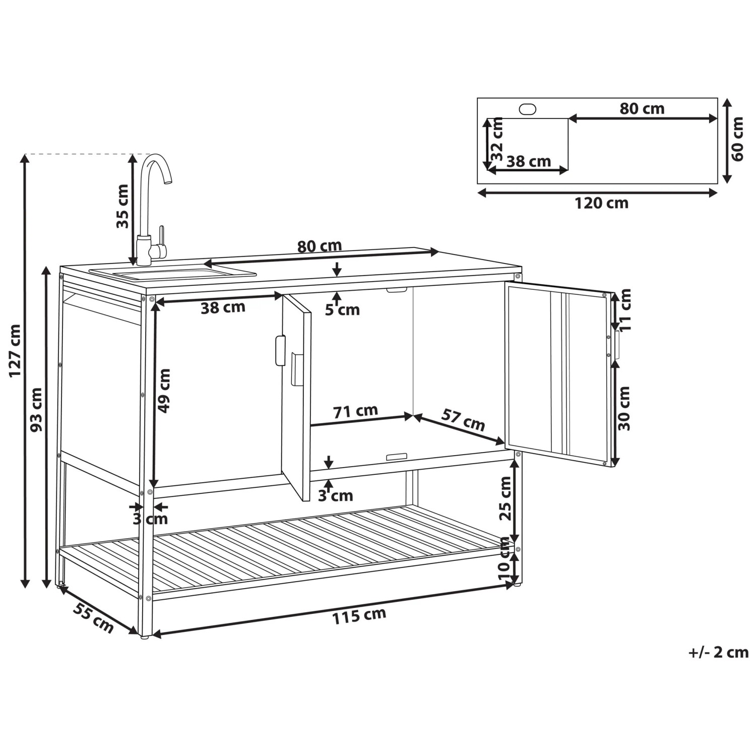 Beliani Mobile cucina esterno lavello Maenza in acciaio blu 127 x 120 x ...