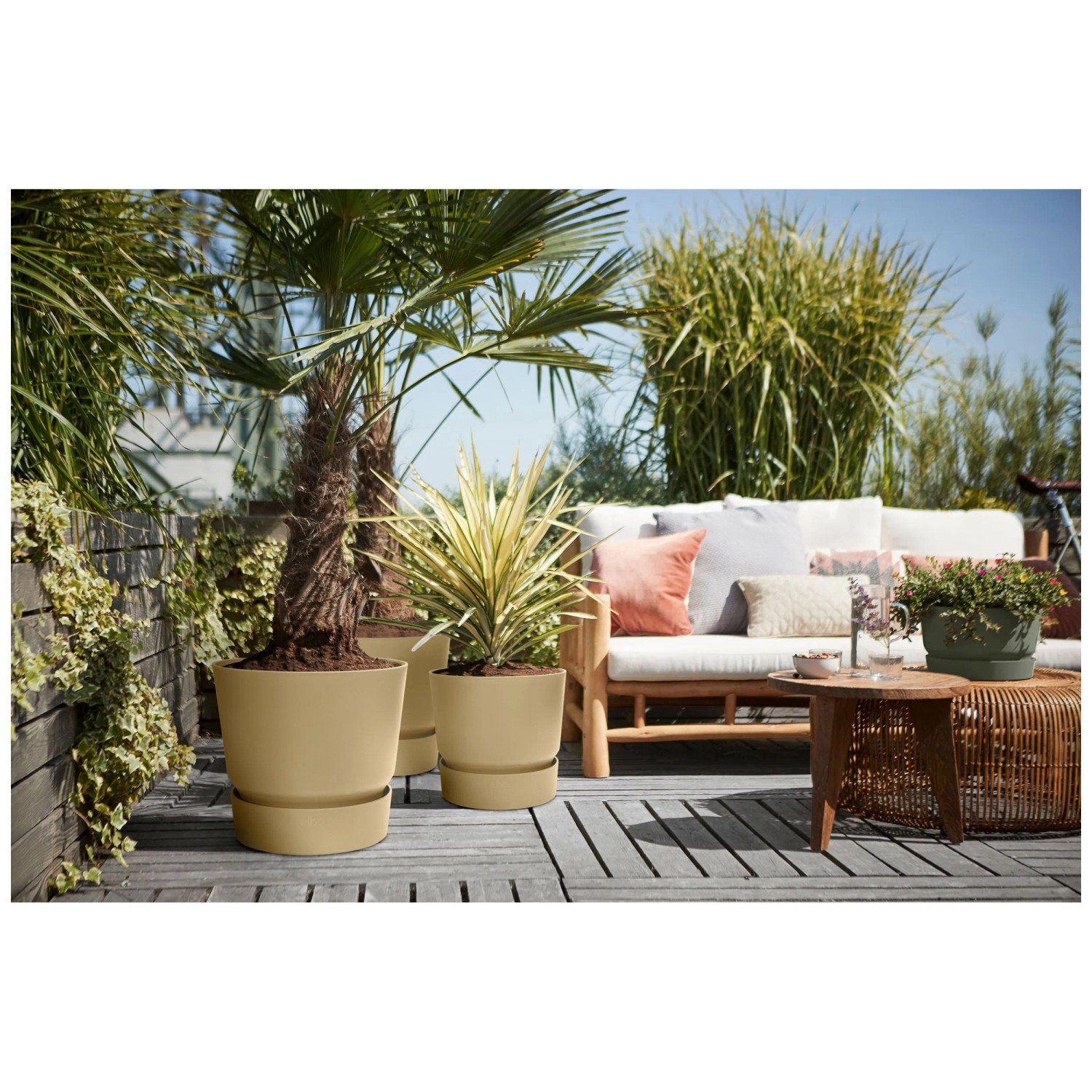 Elho Fioriera Greenville Round plastica Sabbia dorata Ø 18 x 17,4 cm