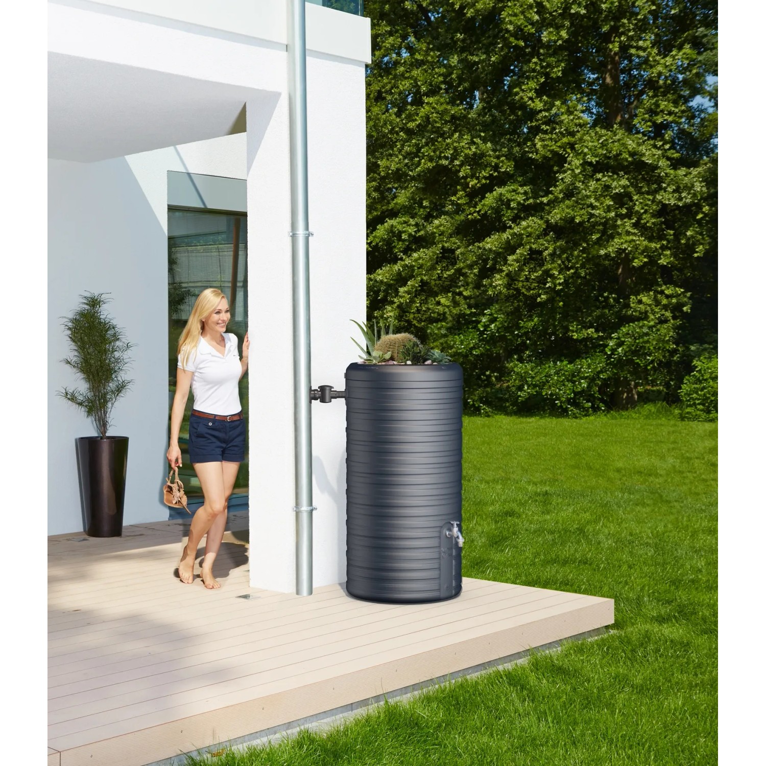 Garantia Regenwasserbehälter Nordic 2in1 Graphit 300 l inkl. Pflanzschale