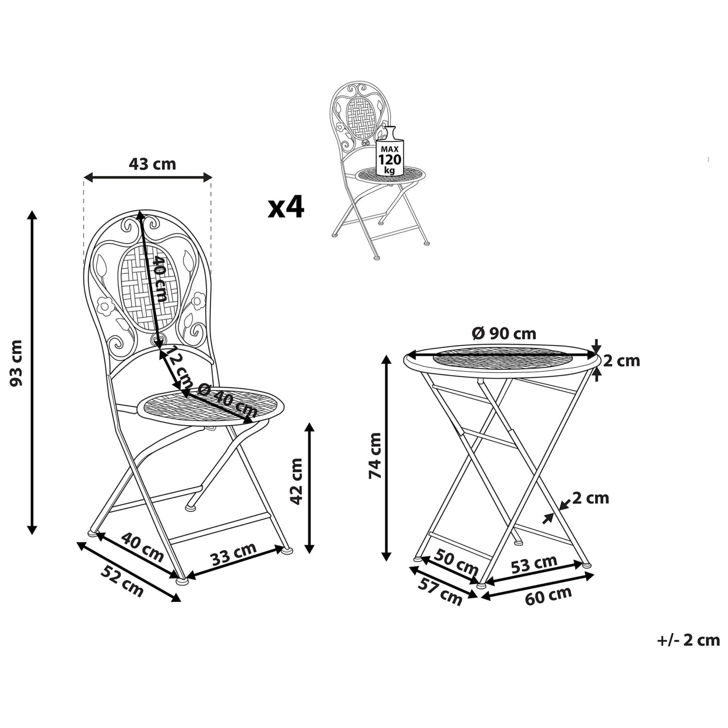 Beliani Set meubles jardin Bivio 4 places en fer blanc crème