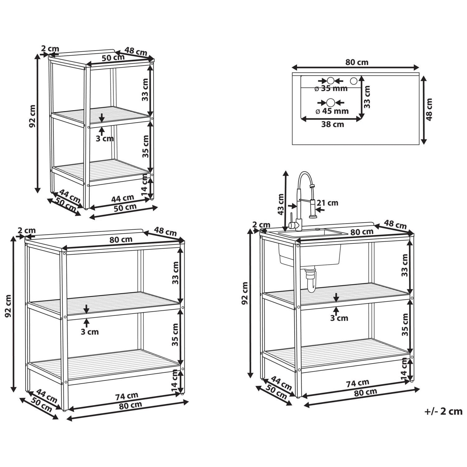 Beliani Cucina da giardino Ivrea lavello acacia marrone 92 x 210 x 50 ...