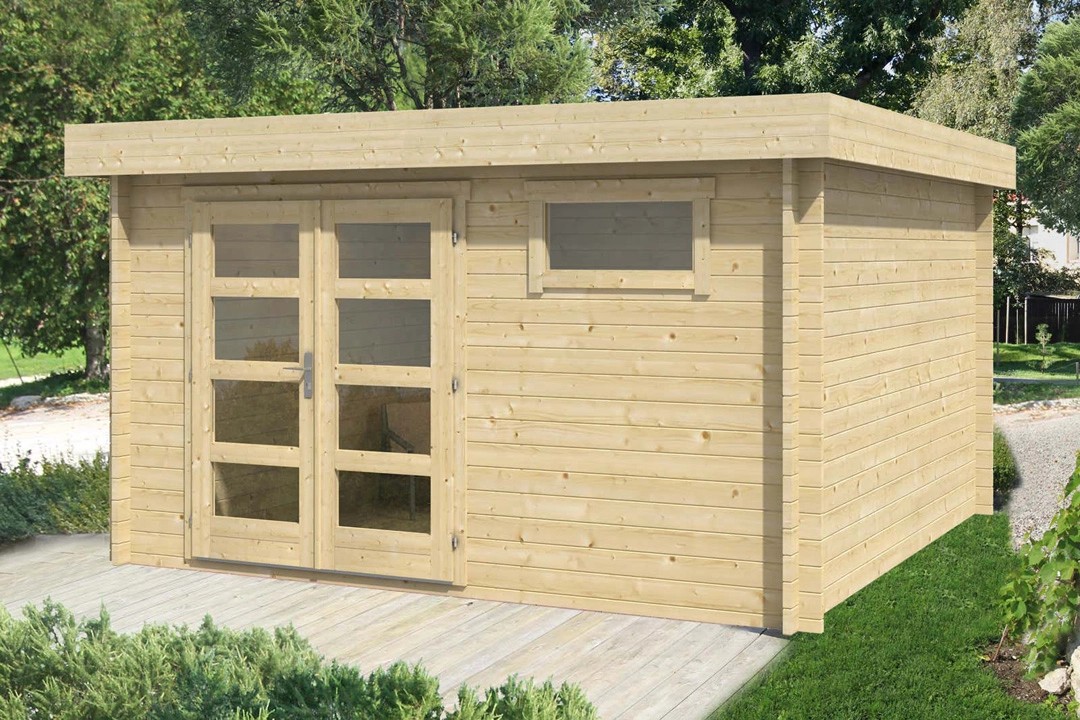 Alpholz Gartenhaus Emma Flachdach 410 cm x 320 cm Natur kaufen bei OBI