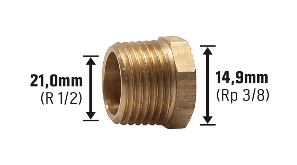 Gewinde-Reduzierstück Messing 14,9 mm (Rp 3/8) x 21 mm (R 1/2)