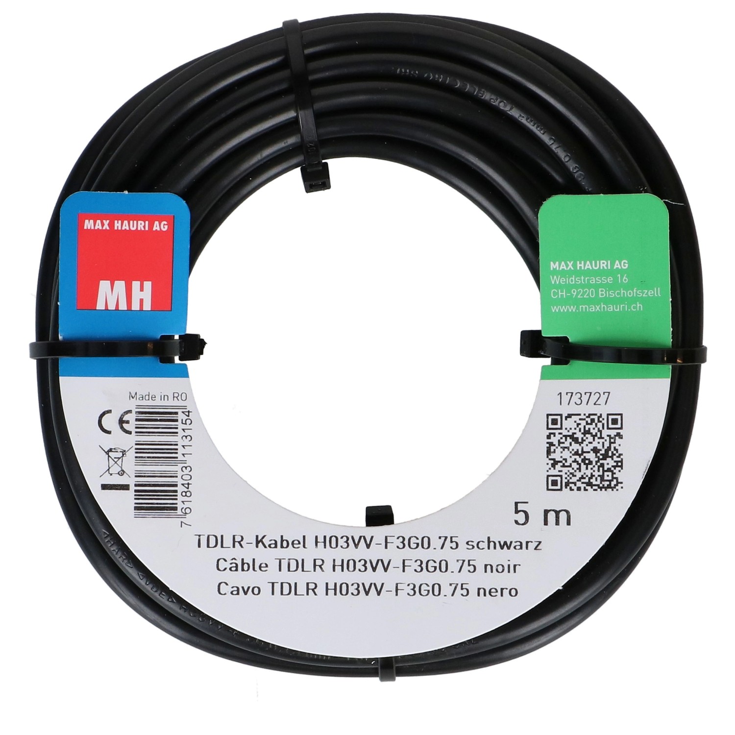 TDLR-Kabel H03VV-F Schwarz 3 x 0,75 mm² Länge 5 m kaufen bei OBI
