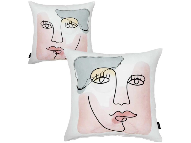 Kissen Faces 3 Digitaldruck Rosé mit Reissverschluss 45 x 45cm