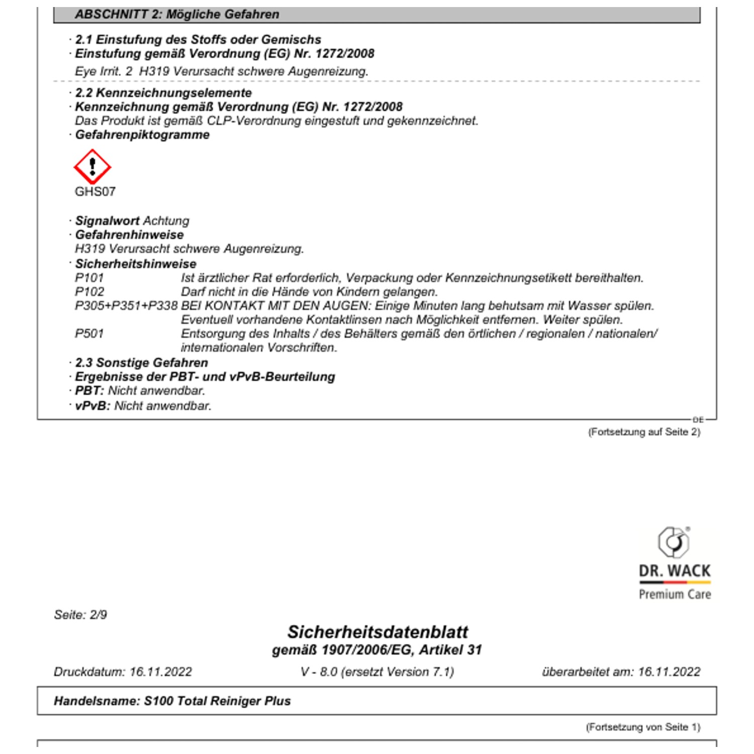 Dr. Wack S100 Total Reiniger Plus 750 ml kaufen bei OBI