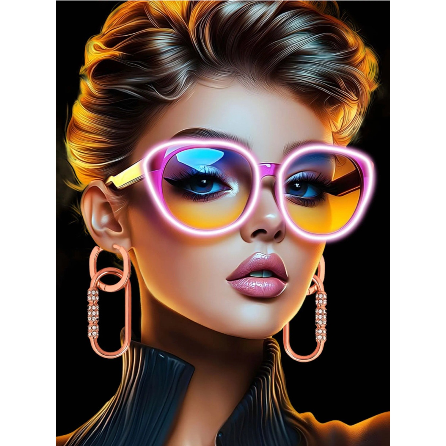 Globo LED-Leinwanddruckbild George Frau mit Brille 60 x 80 cm