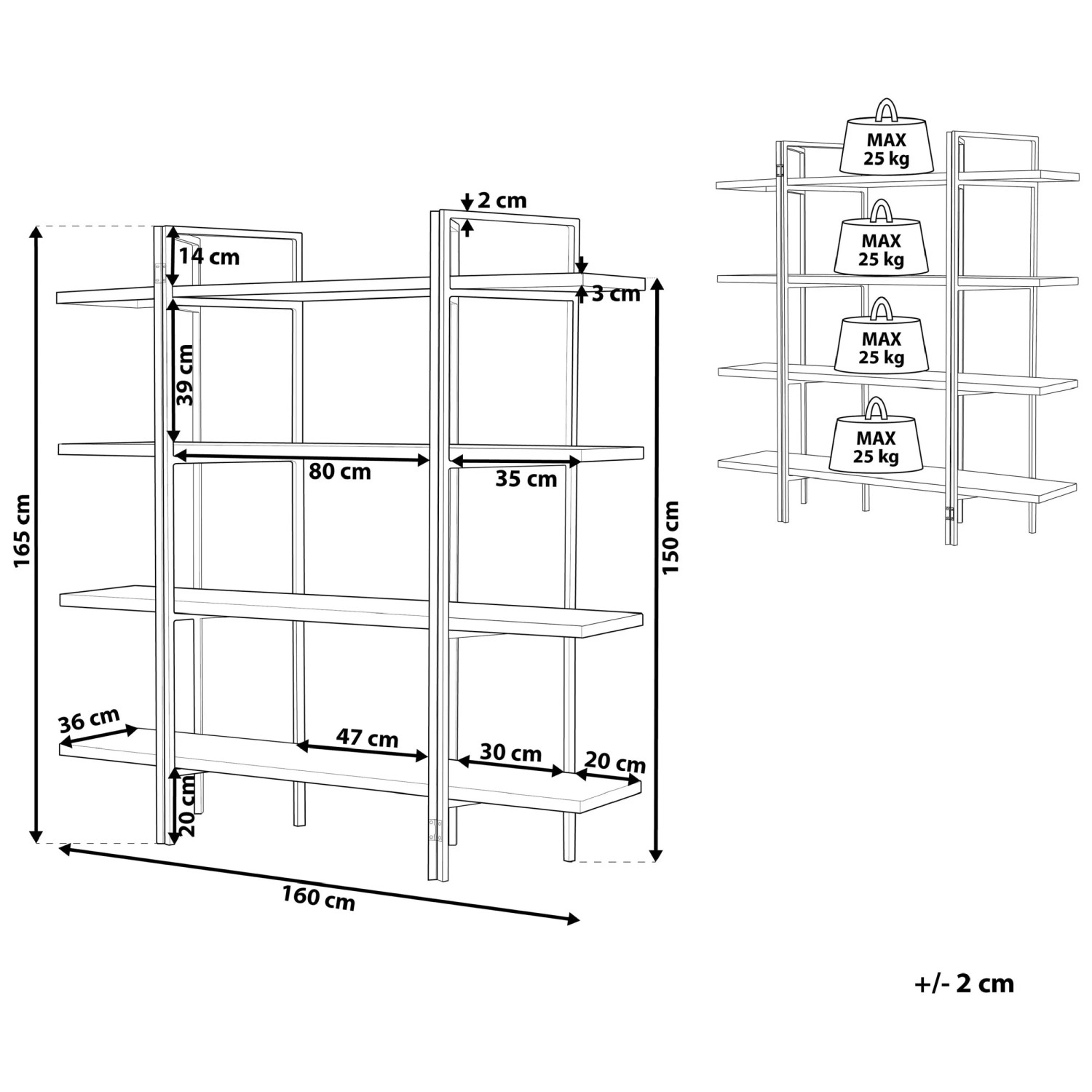 Beliani Regal Compton MDF Dunkelbraun (HxBxT) 165 x 160 x 36 cm