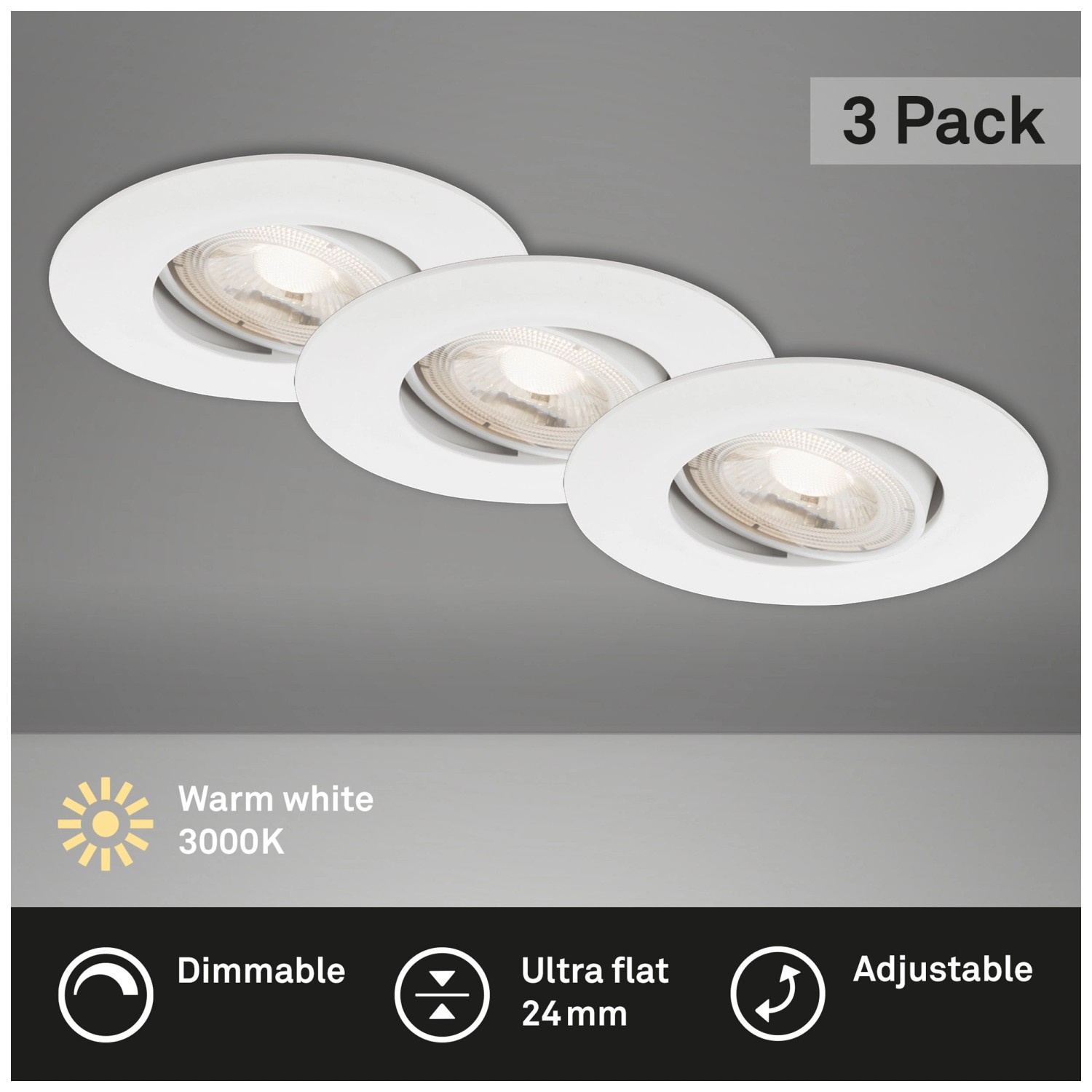 LED-Einbauleuchten dimmbar schwenkbar Weiss 4,9 W / 480 lm / 3er-Set ...