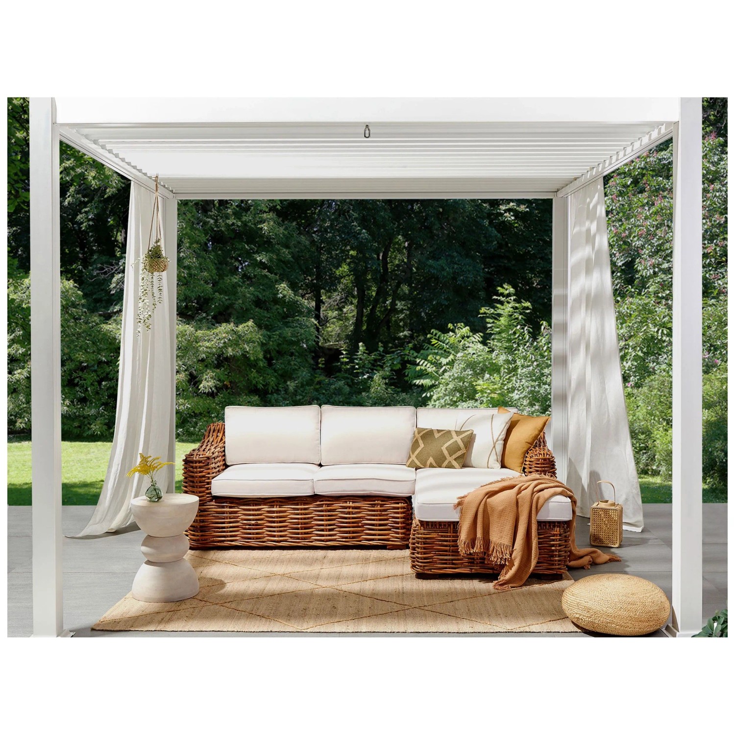 Beliani Garten-Ecksofa Briatico linksseitig Rattan Beige 3-Sitzer