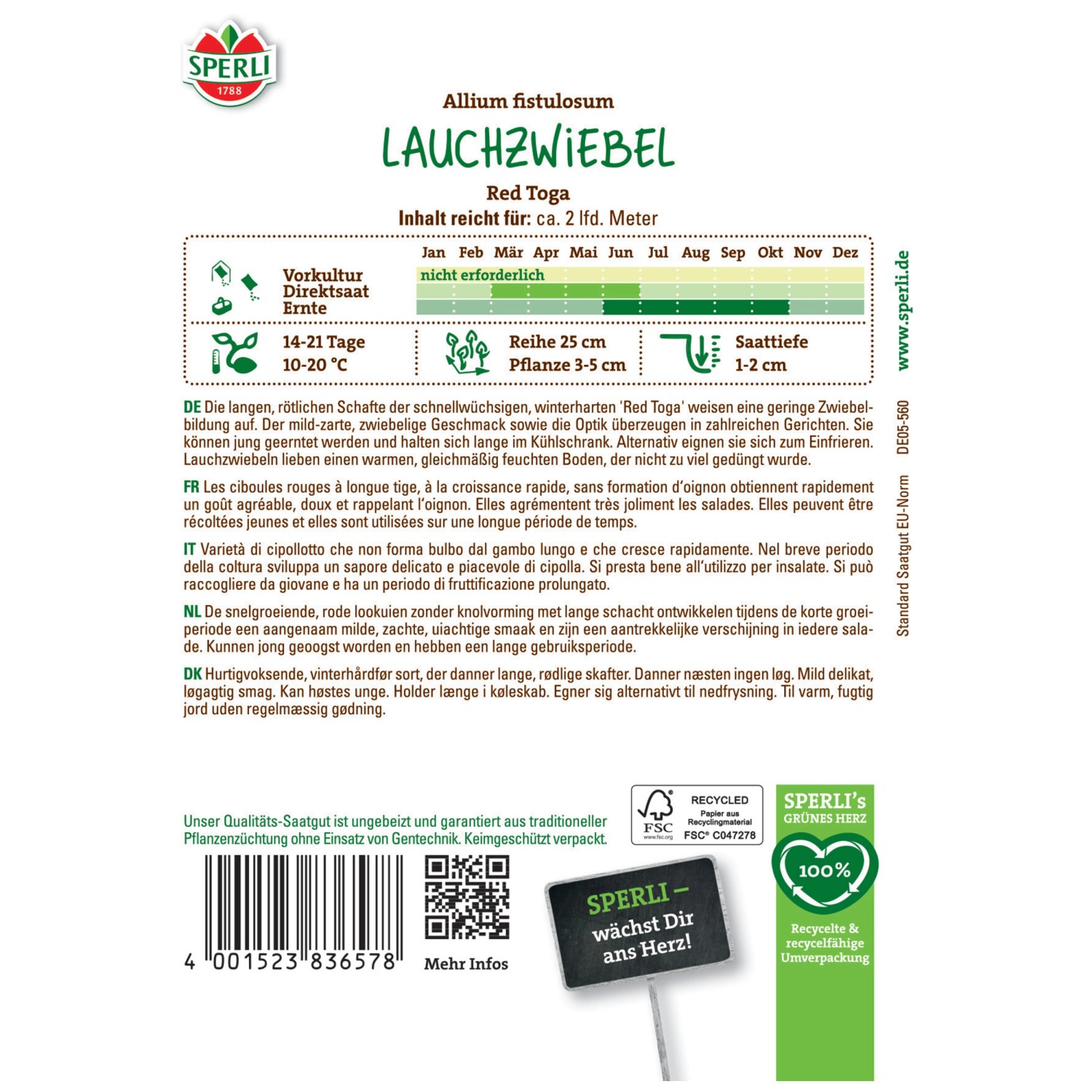 Sperli Saatgut Lauchzwiebel Red Toga Bio 2 lfdm kaufen bei OBI