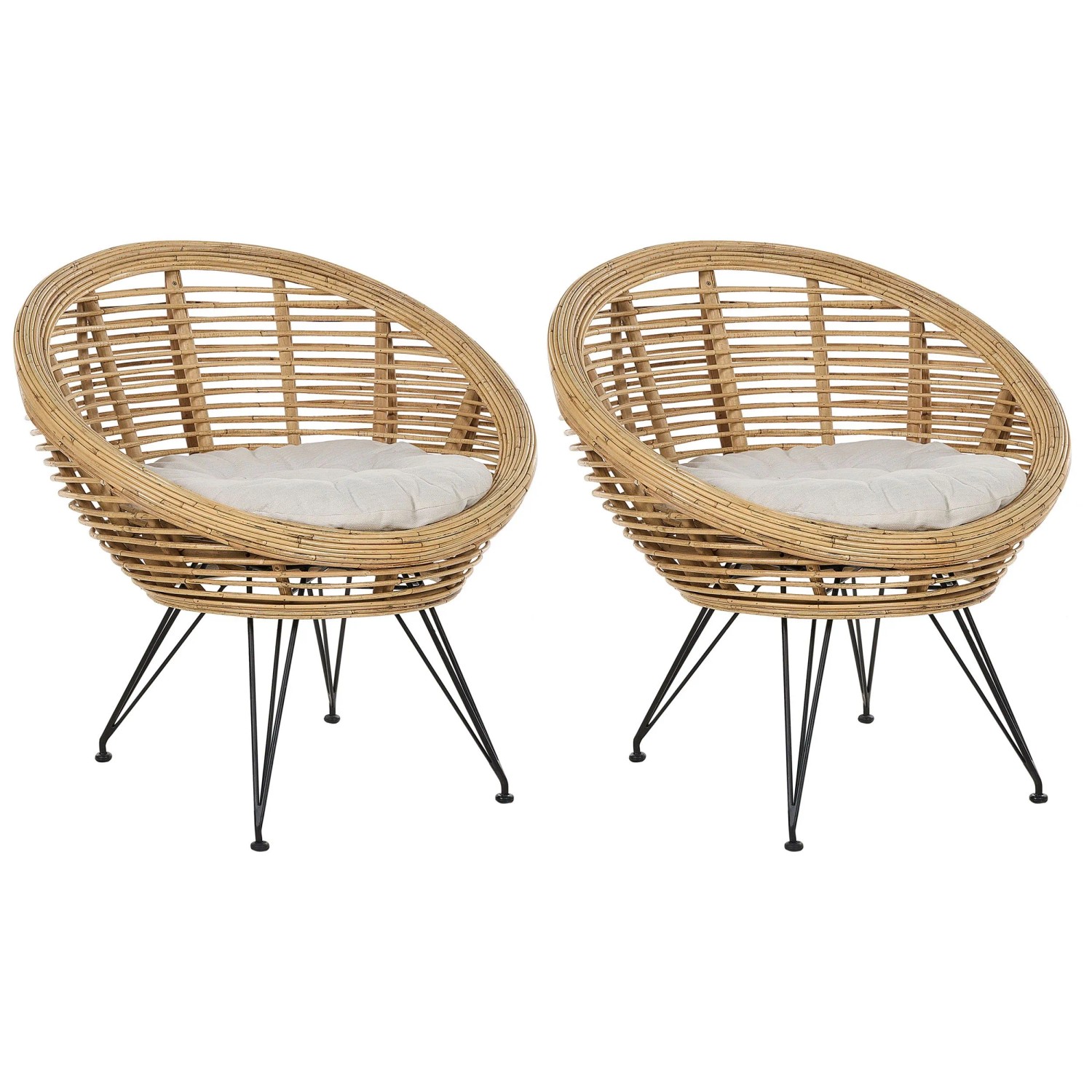 Beliani Set composto da 2 sedie e cuscini MARATEA in rattan color naturale