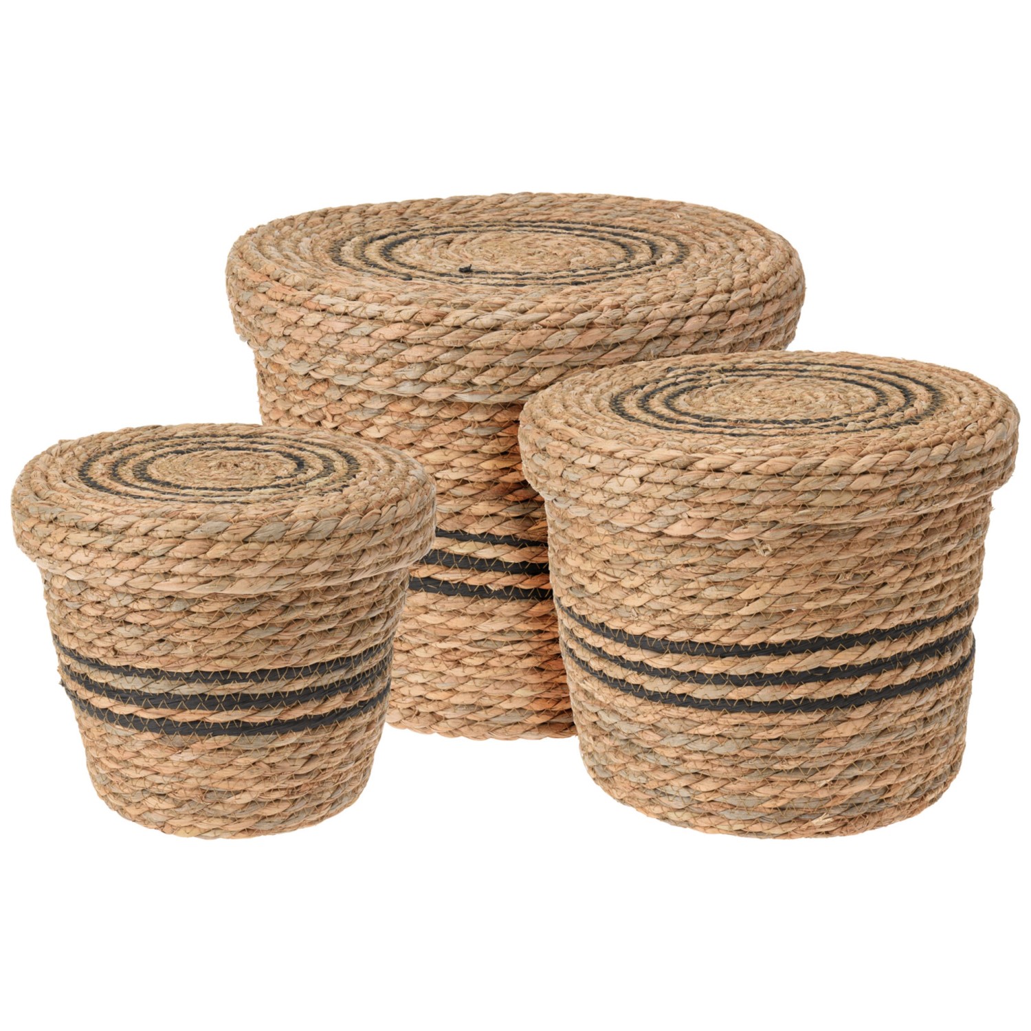 Aufbewahrungskorb-Set mit Deckel Rattan Braun / 3-tlg. kaufen bei OBI