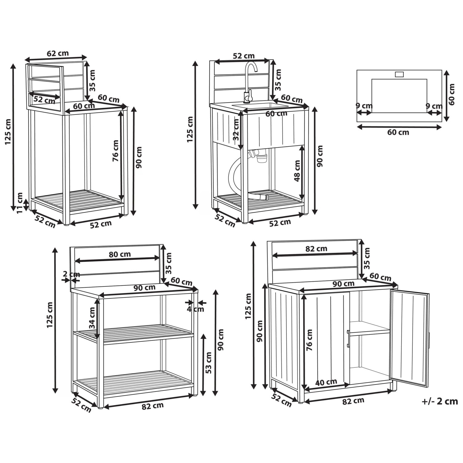 Beliani Cucina esterno Viggiano lavello grigio alluminio 23 x 71 x 98 ...